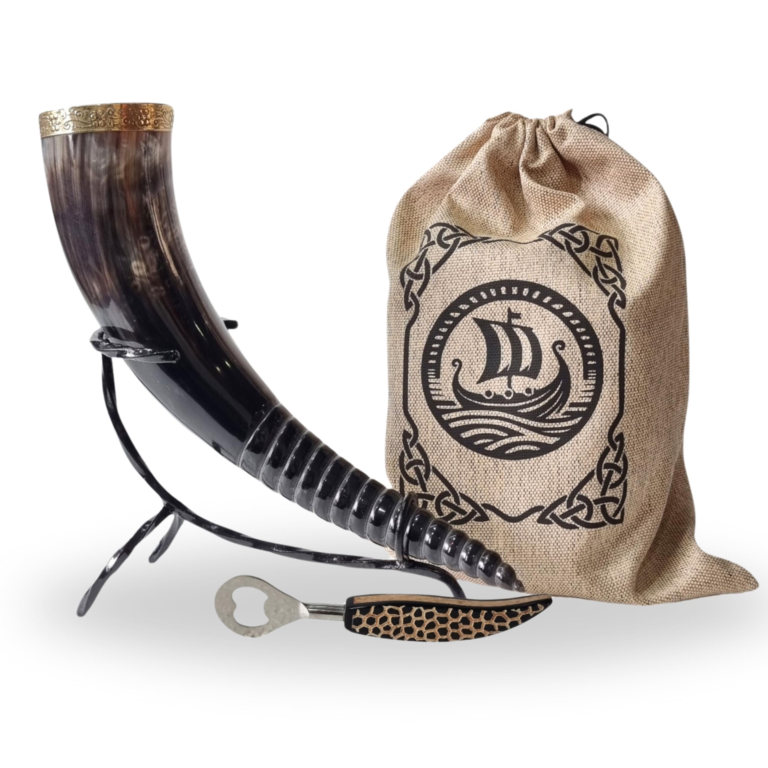 Amazon.com | Viking Drinking Horn With Metal Stand and Bottle Opener ...