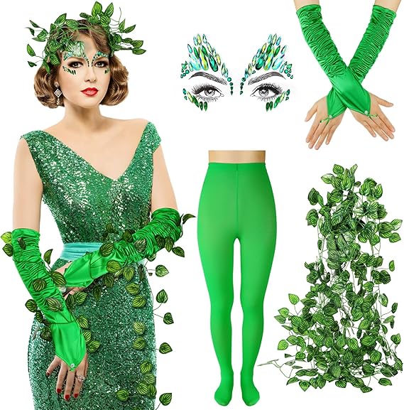 Amazon.com: Toulite 8 Pcs Halloween Green Cosplay Costume Set for Woman ...