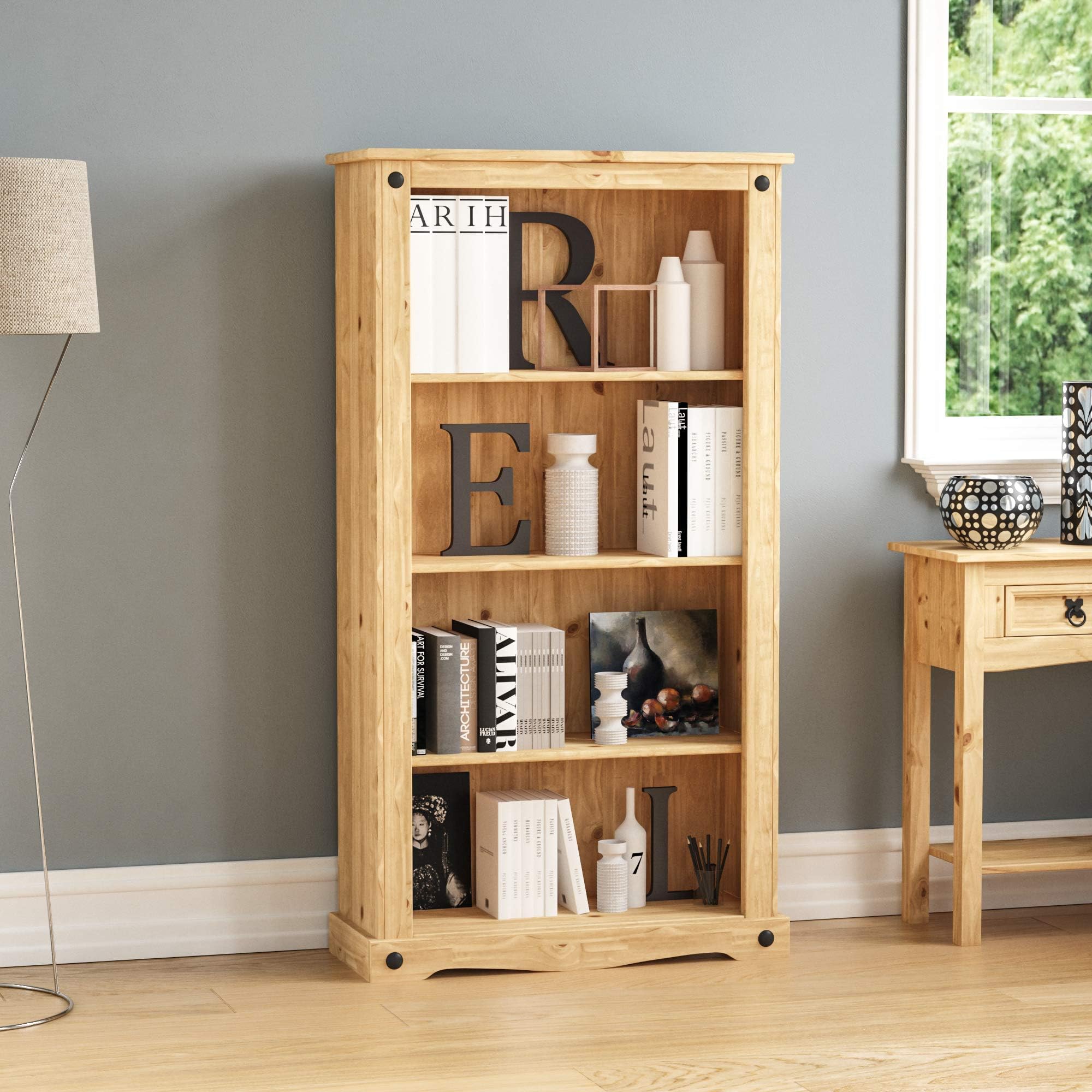 Vida Designs Corona Medium Bookcase Solid Distressed Waxed Pine ...