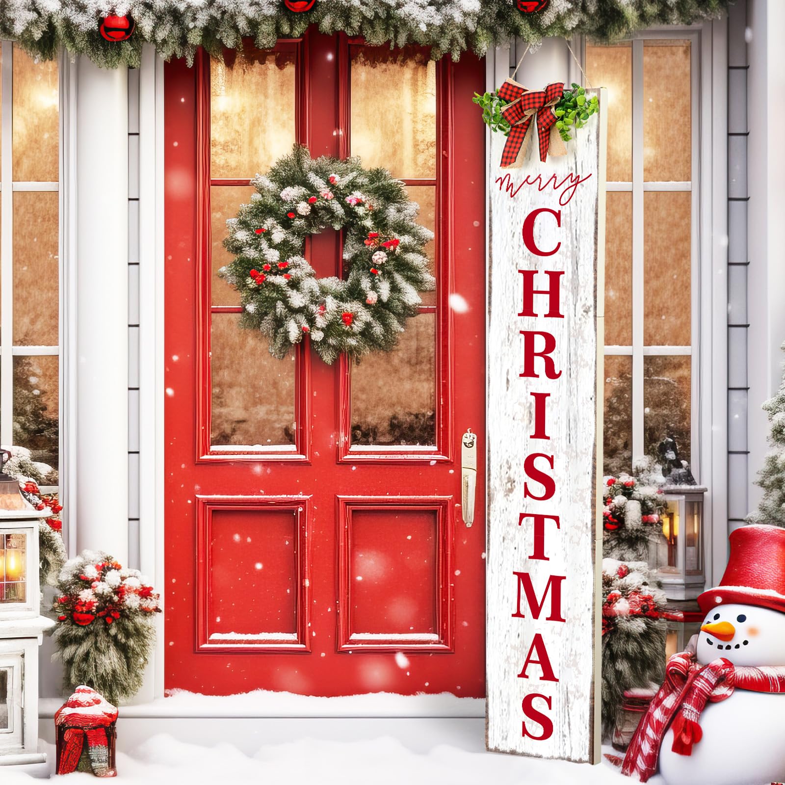 Amazon.com : Chitidr Christmas Porch Sign 42'' Star Rustic Vertical ...