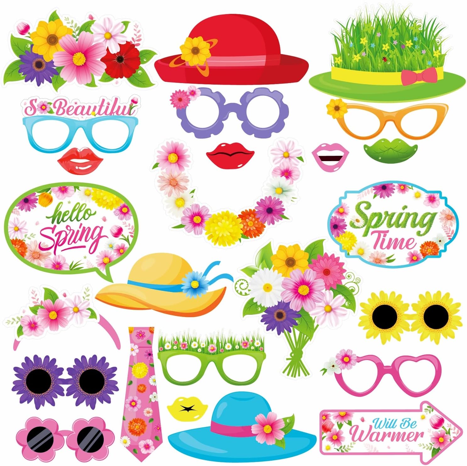 Amazon.com: 25 Pieces Spring Photo Booth Props Colorful Flowers Photo ...