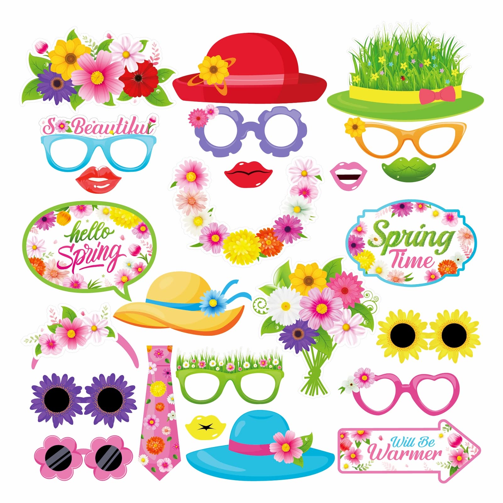 Amazon.com: 25 Pieces Spring Photo Booth Props Colorful Flowers Photo ...