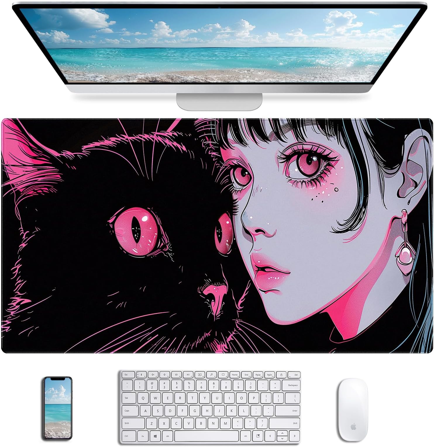 Amazon.com : Black Cat Girl Anime Extra Large Mouse Pad, Male and ...