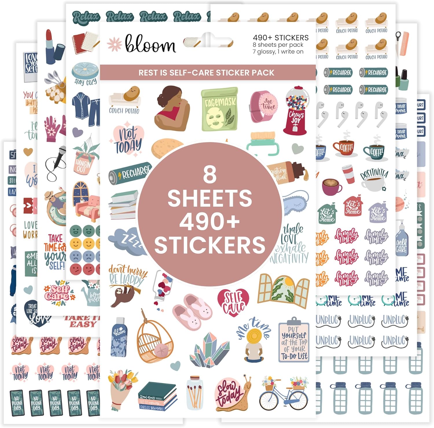 Bloom Daily Planners Rest is Self-Care Planner Sticker Pack - 8 Sheets ...