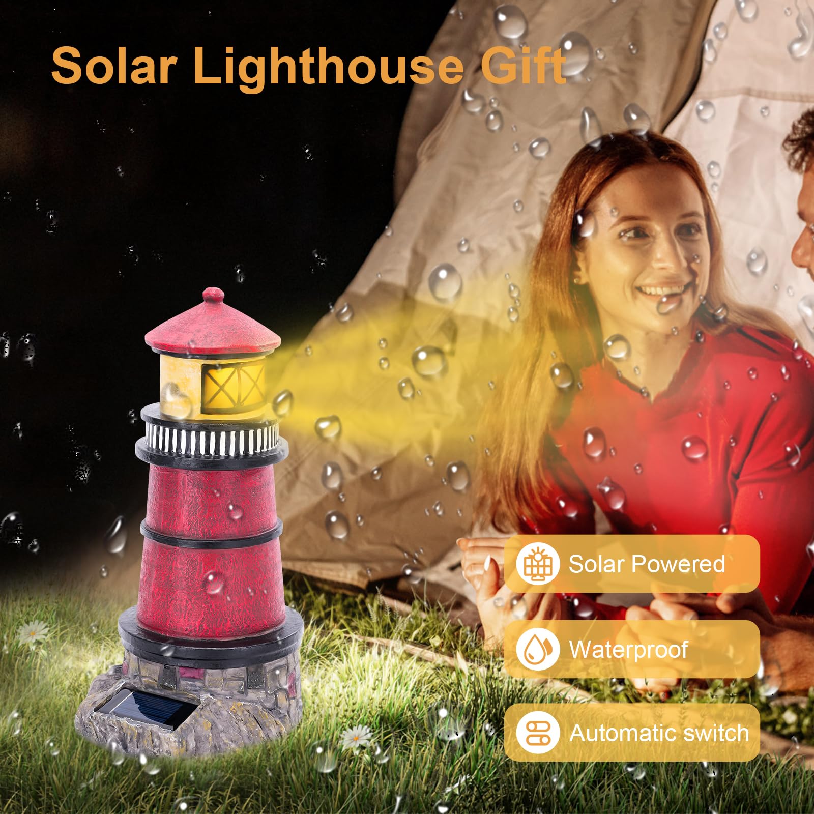 Solar Lighthouse Garden Decor 17.1 Inch Solar Powered Lighthouse Garden ...