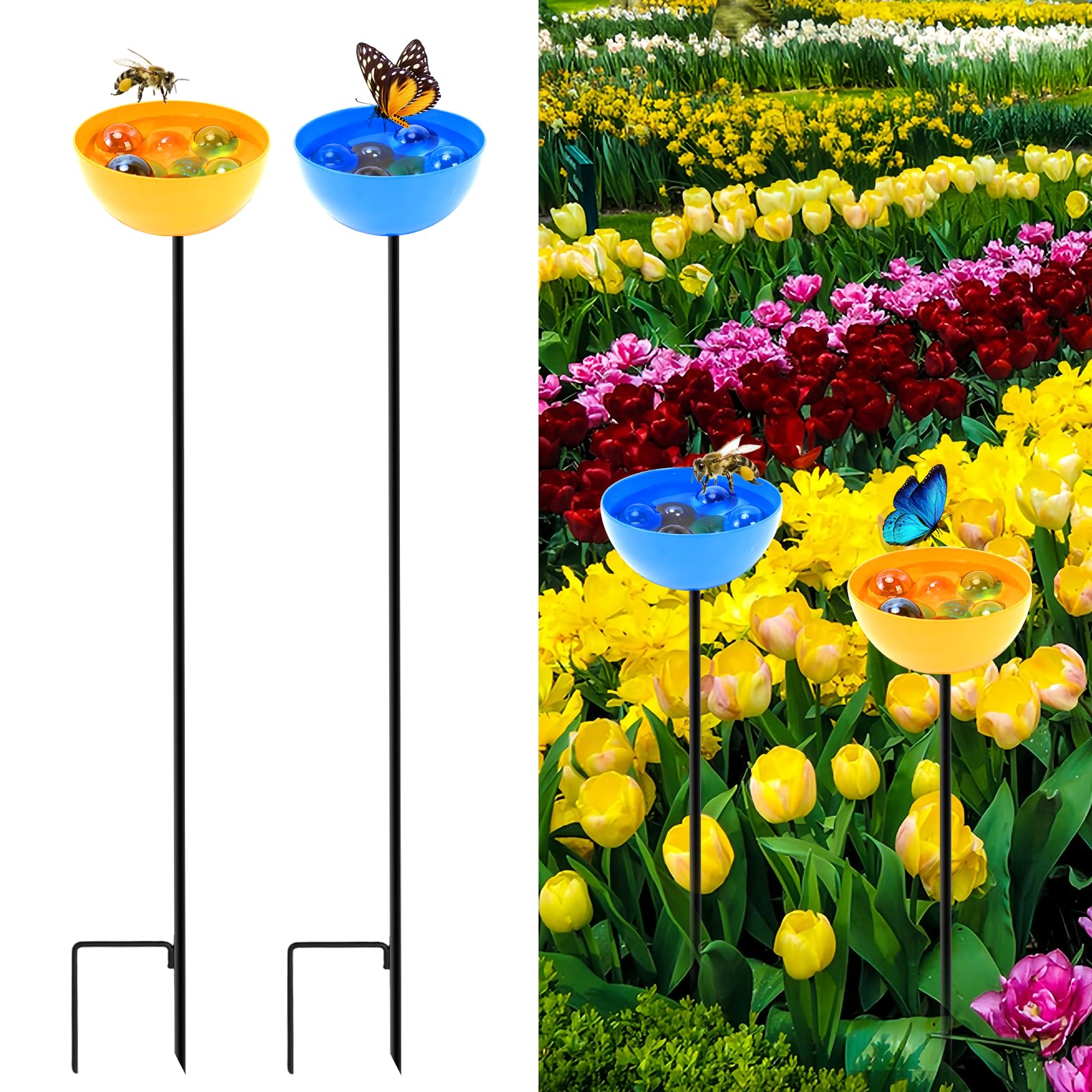 Amazon.com : 2 Pcs Bee Cups for Garden,Bee Watering Station with 10 ...