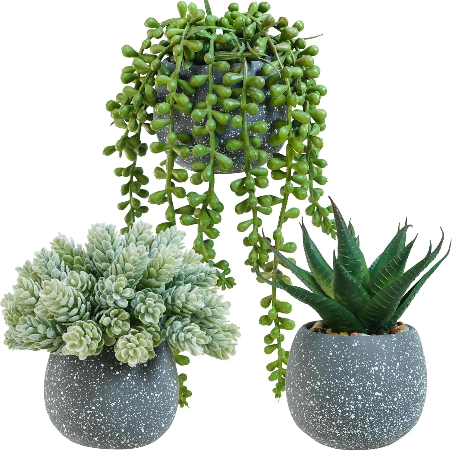 Amazon.com: Winlyn 3 PCS Artificial Potted Succulents Plants Set Faux ...