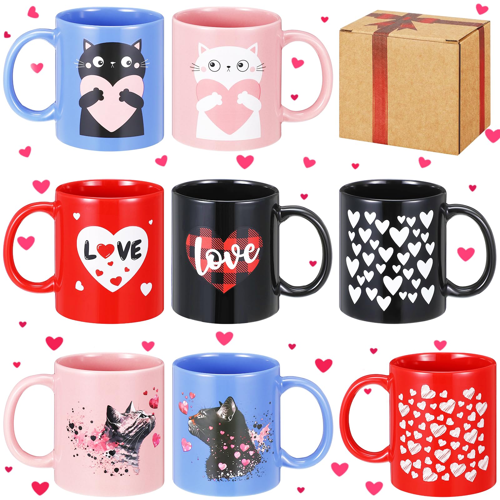 Maxdot 8 Pieces Valentine's Day Mugs 12oz Mug Set Couple Coffee Mugs ...