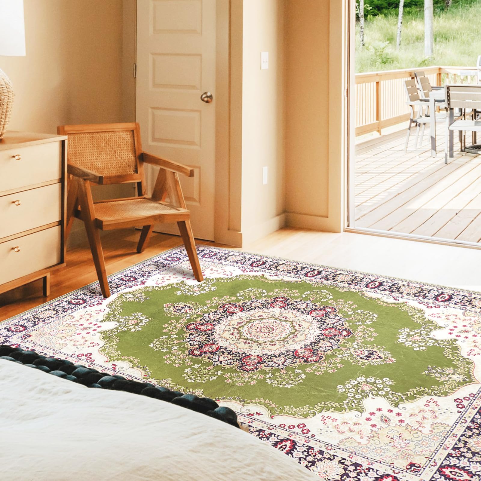 Terafeels Rugs for Bedroom - Washable Rugs for Living Room, Green ...