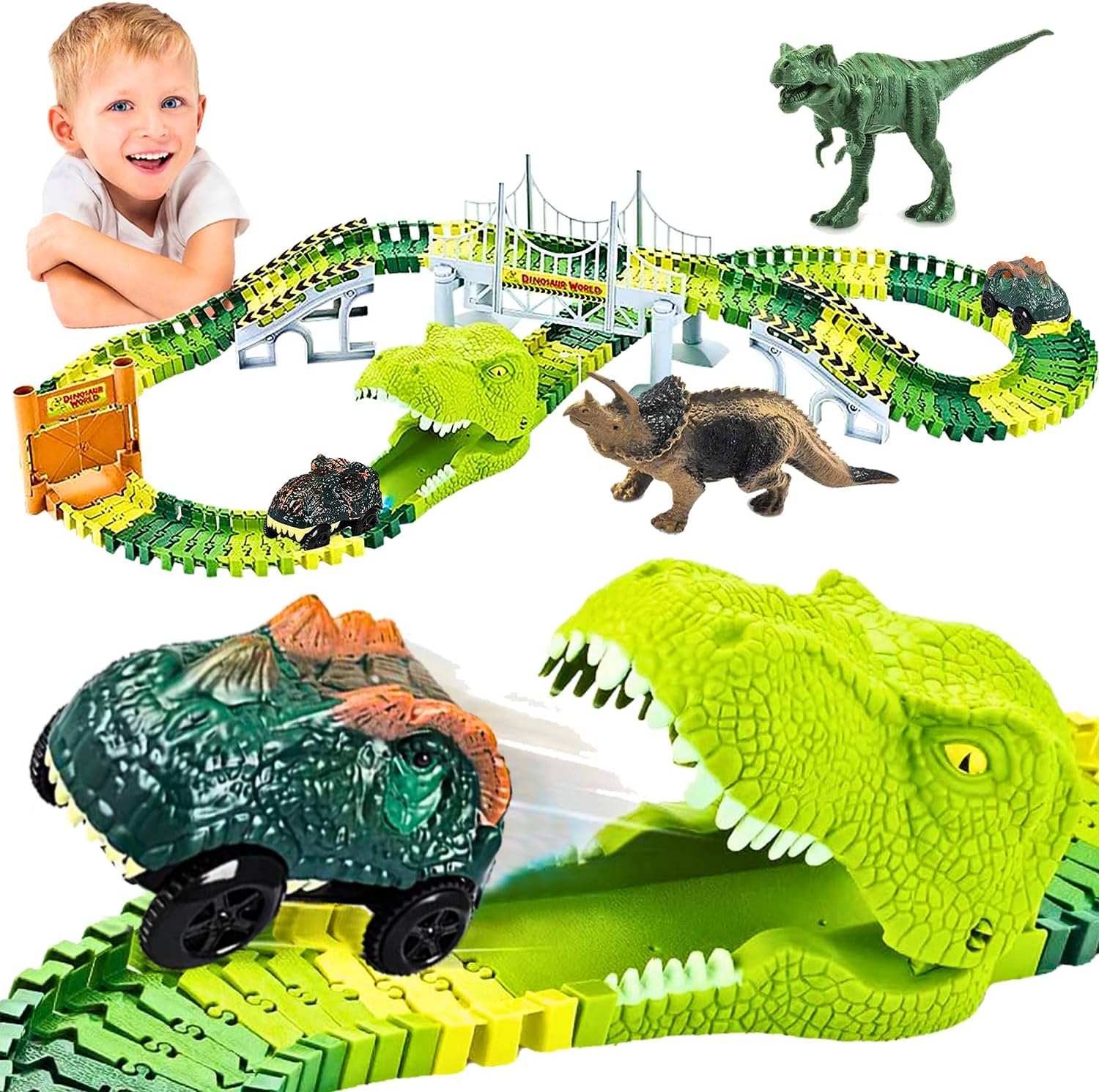 Buy Dinosaur Toys for Kids 3-5, 245 pcs Dino Race Car Track Create A ...