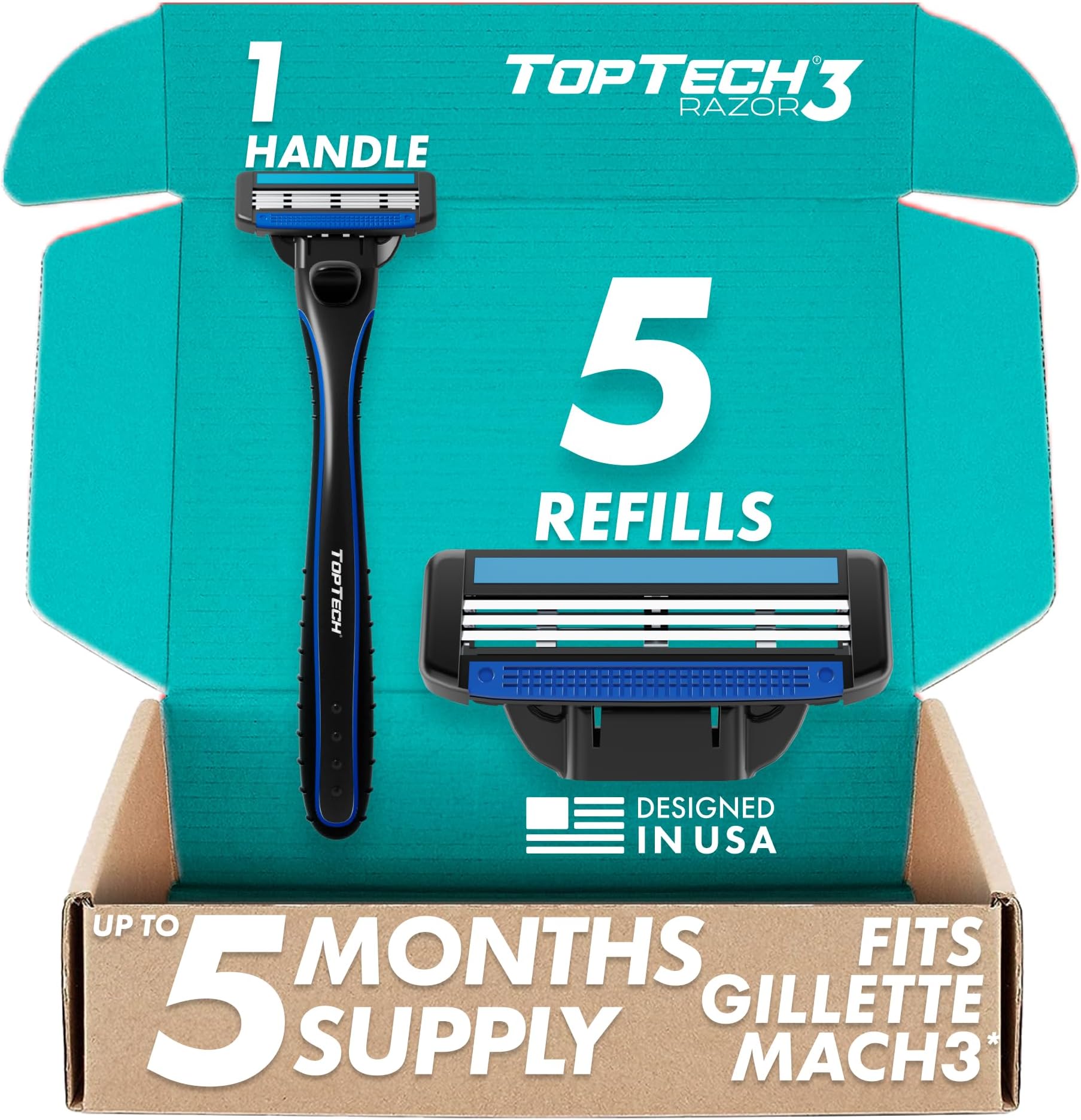 Amazon.com: TopTech Razor 3 for Men START Set - Manual Shaving Razor ...