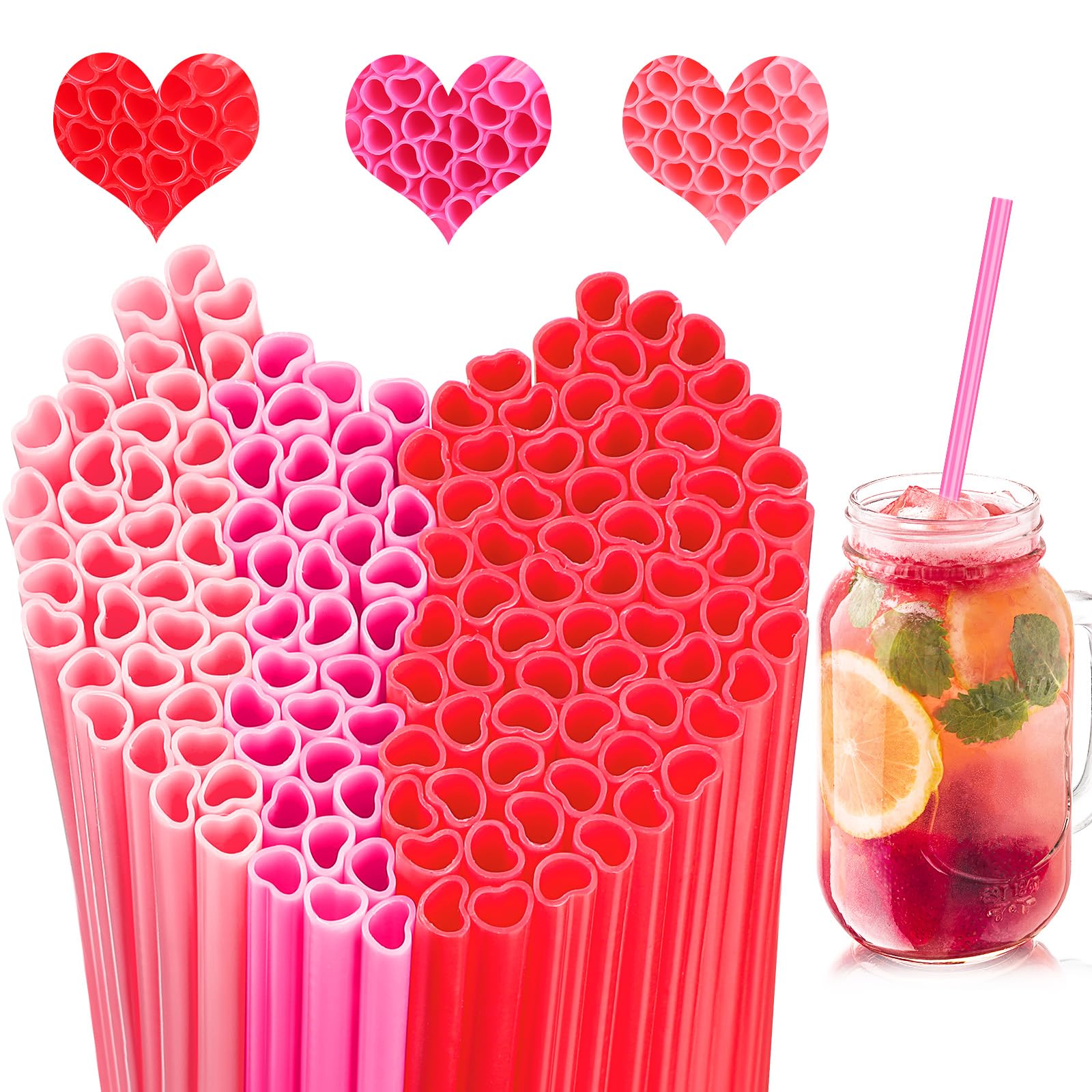 Amazon.com: Zopeal 360 Pieces Valentines Heart Shaped Pink Straws ...