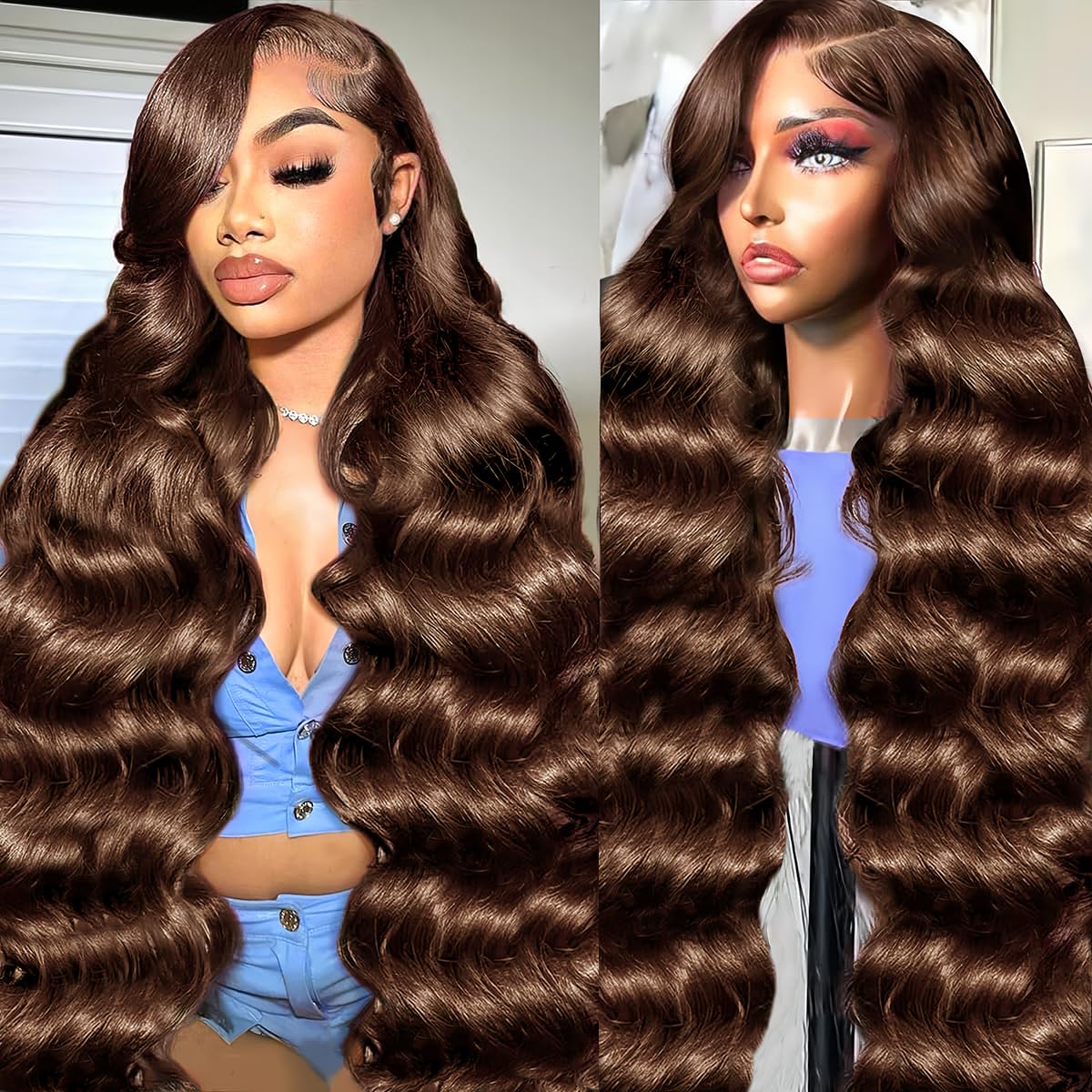 Amazon.com : Chocolate Brown 13x6 Lace Front Wigs Human Hair 30 Inch ...