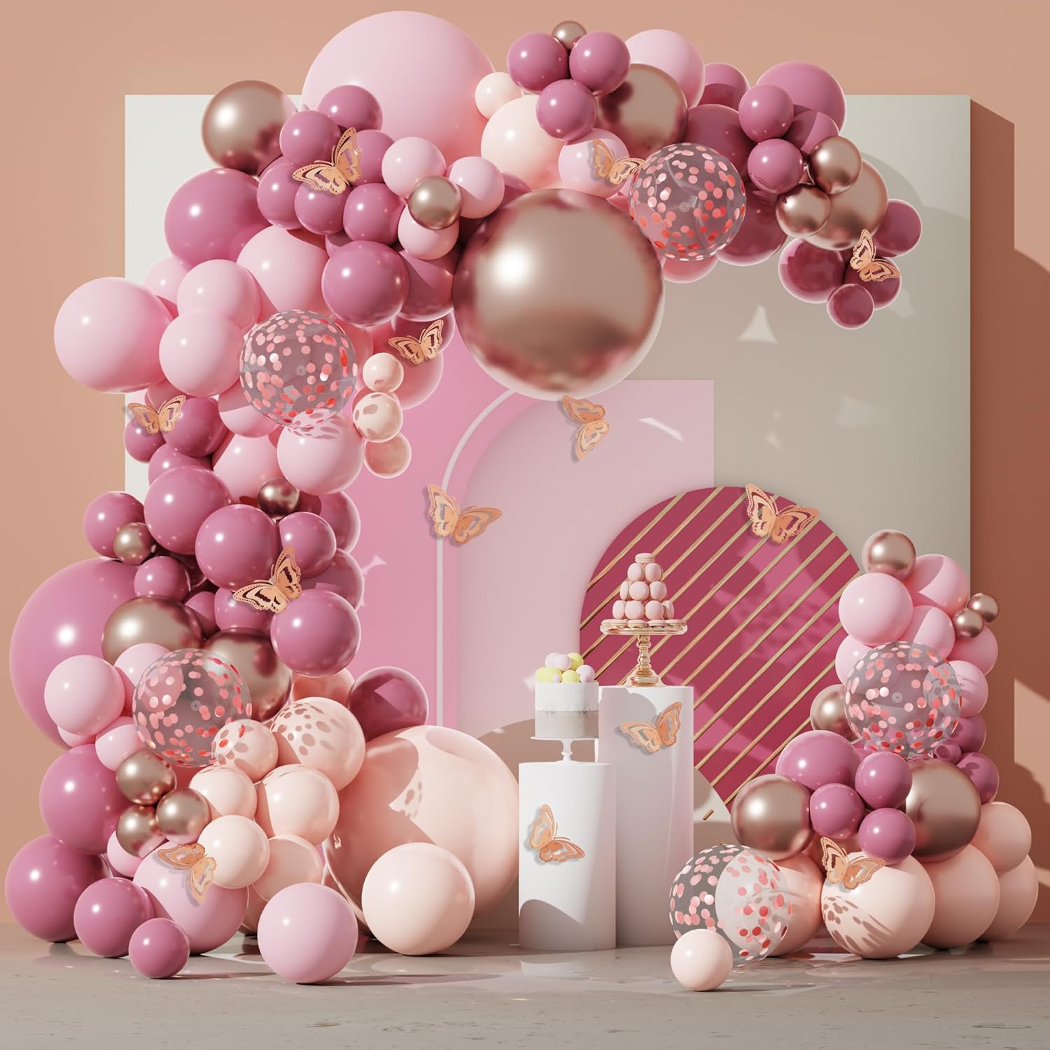 Amazon.com: 145Pcs Dusty Rose Pink Balloon Arch Garland Kit, Retro Rose ...