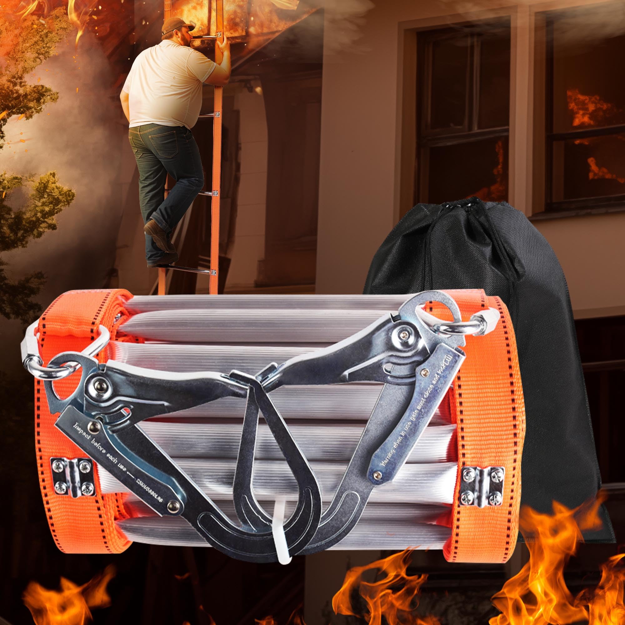 Buy 13Ft Fire Escape Ladder with 2 Heavy Hooks, 2 Story Emergency Fire ...