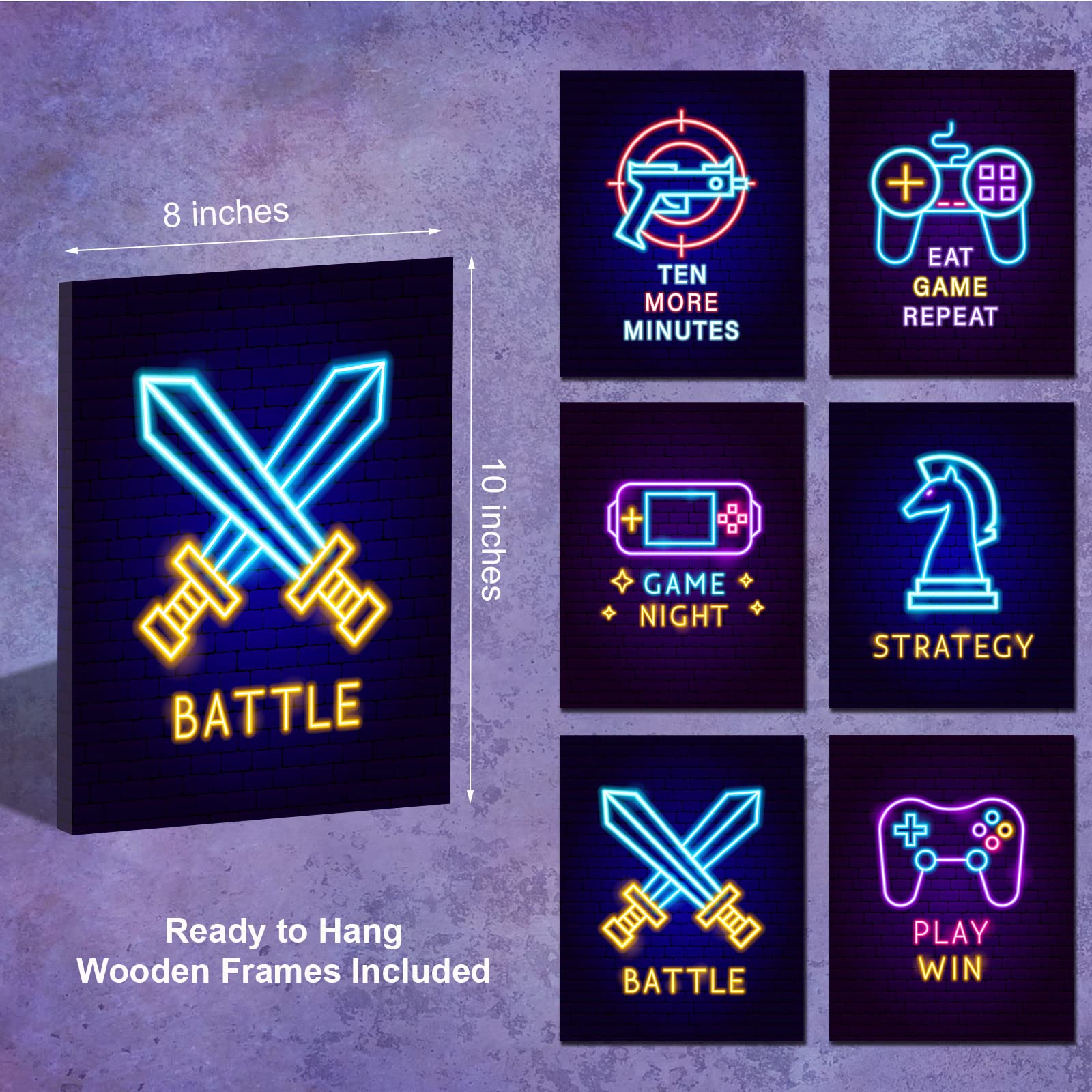 FRAMED Gamer Room Decor, Printed Neon Canvas Video Game Decor Colorful ...