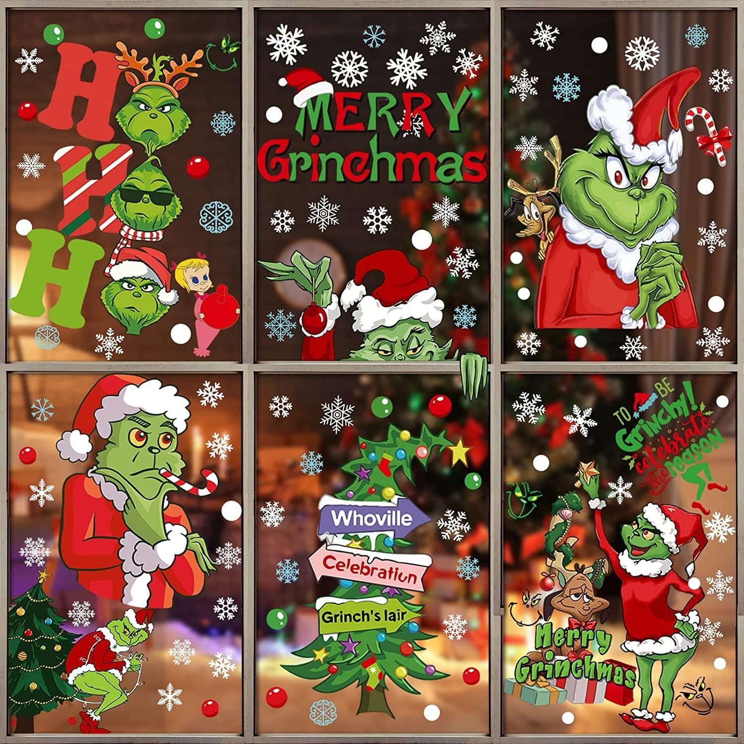 Christmas Window Clings Grinch Christmas Decorations Window Stickers ...