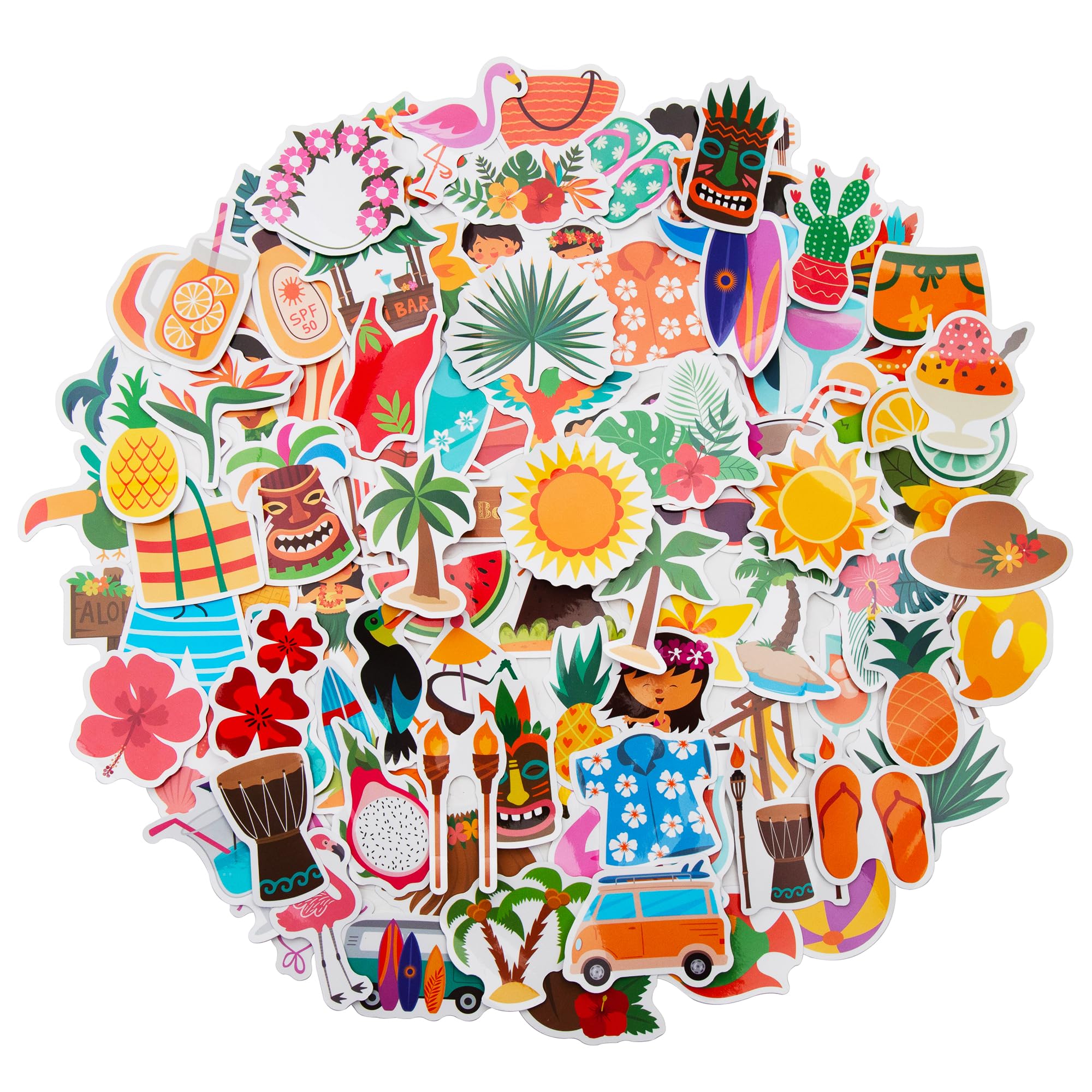 Amazon.com: 100 Pack Hawaiian Stickers, Luau Tropical Hawaiian Party ...