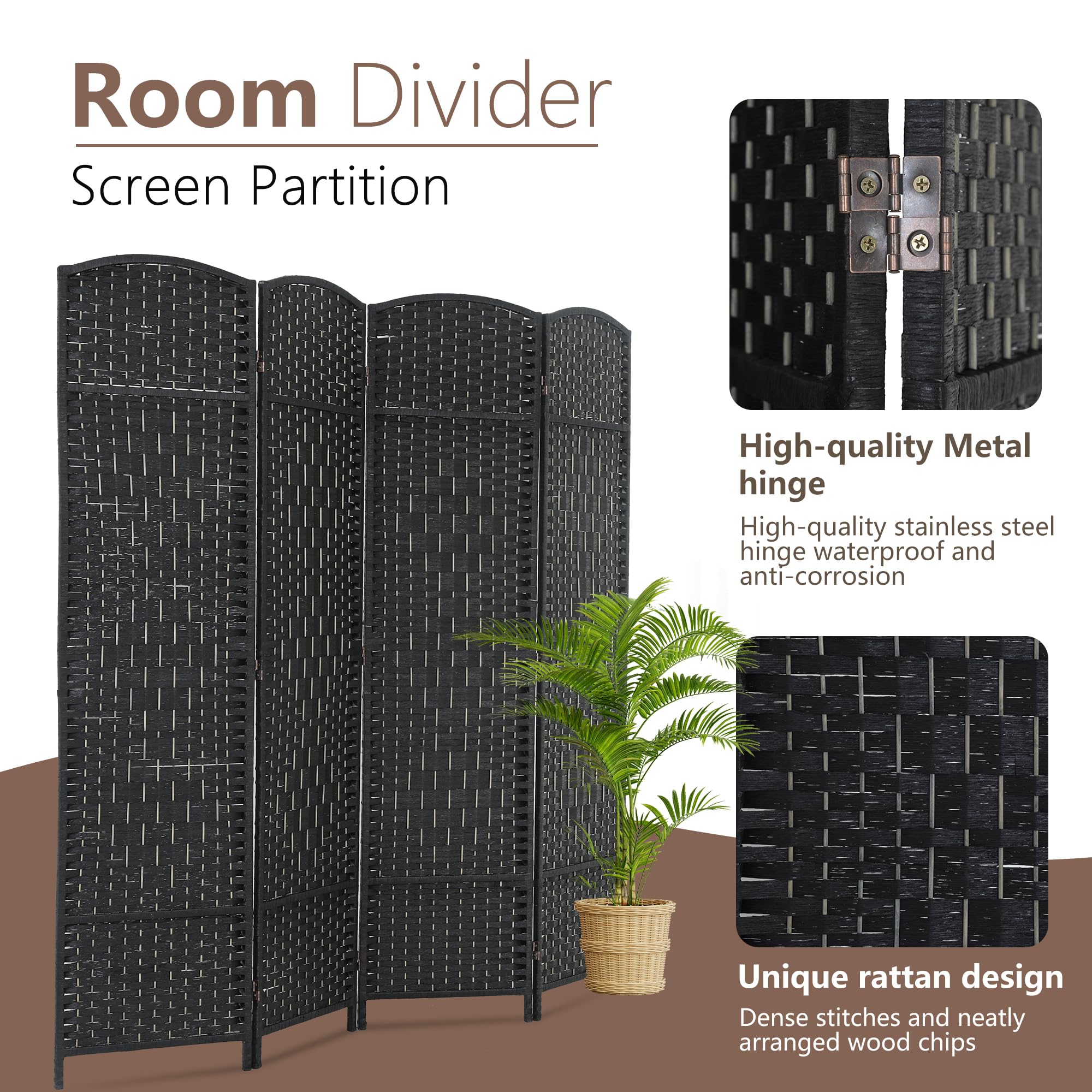 Snapklik.com : 4 Panel Room Divider Folding Privacy Divider 6 Ft Indoor ...