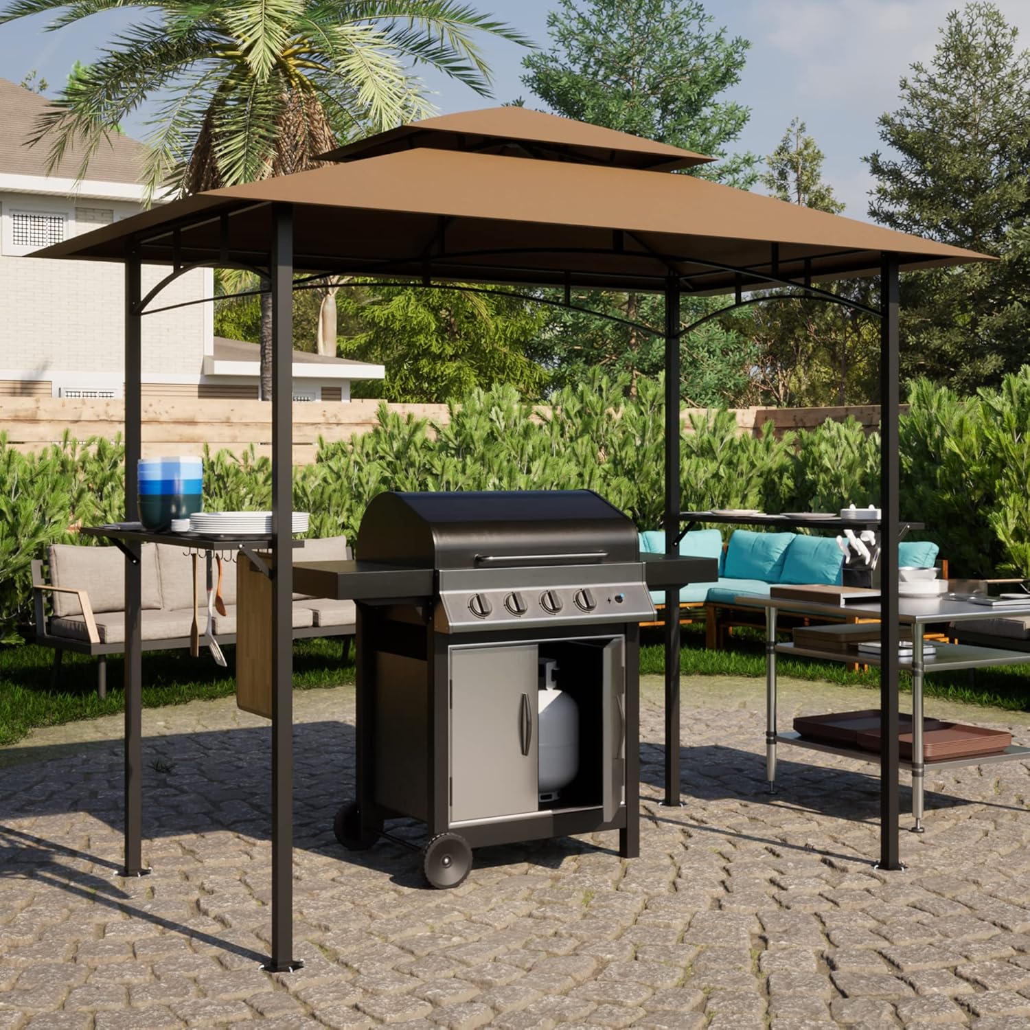 Amazon.com : 8x5FT Grill Gazebos with Double Tier Vented Roof, Multiple ...