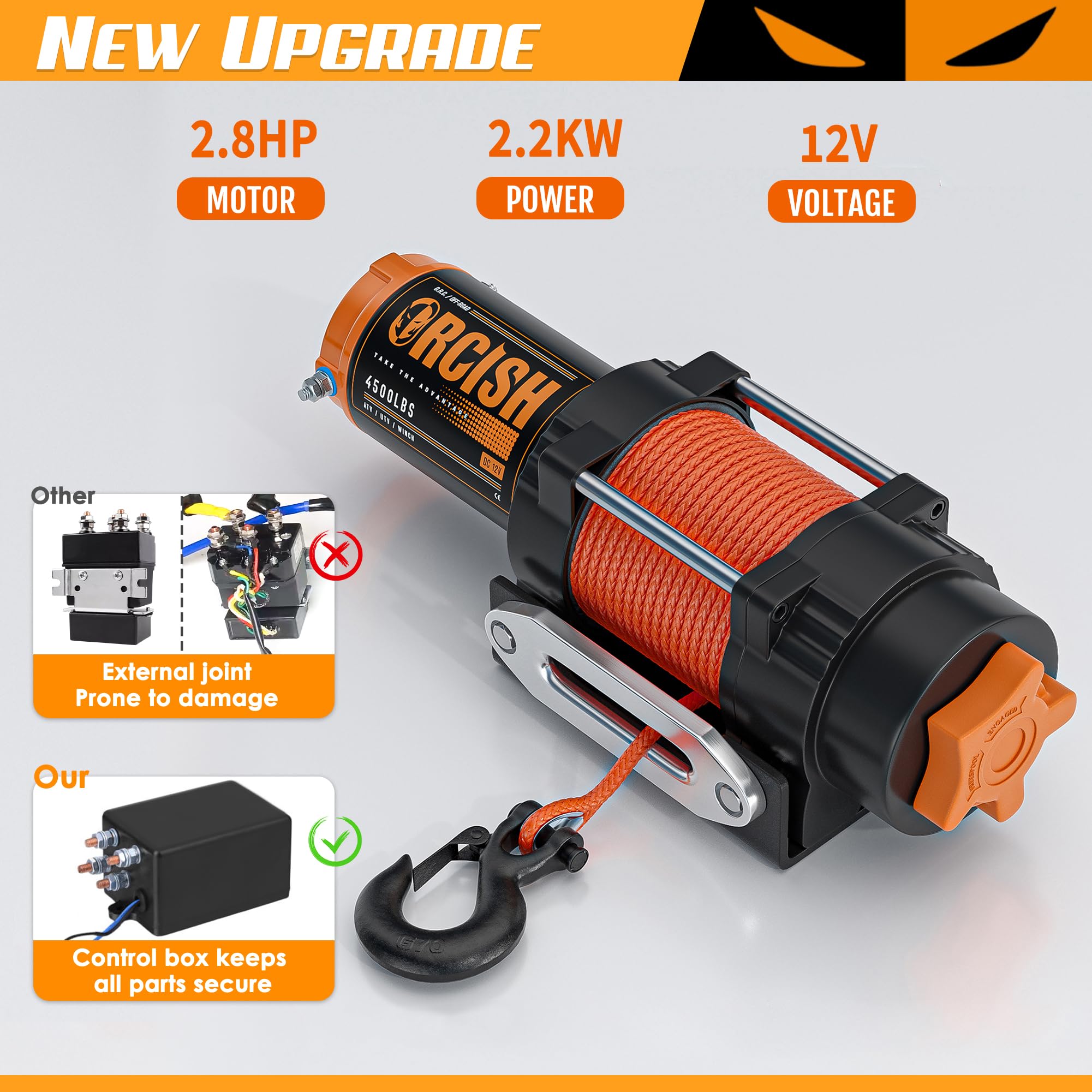 ORCISH 4500 lb 12V DC Waterproof Electric Winch, ATV/UTV Winch Kit for ...