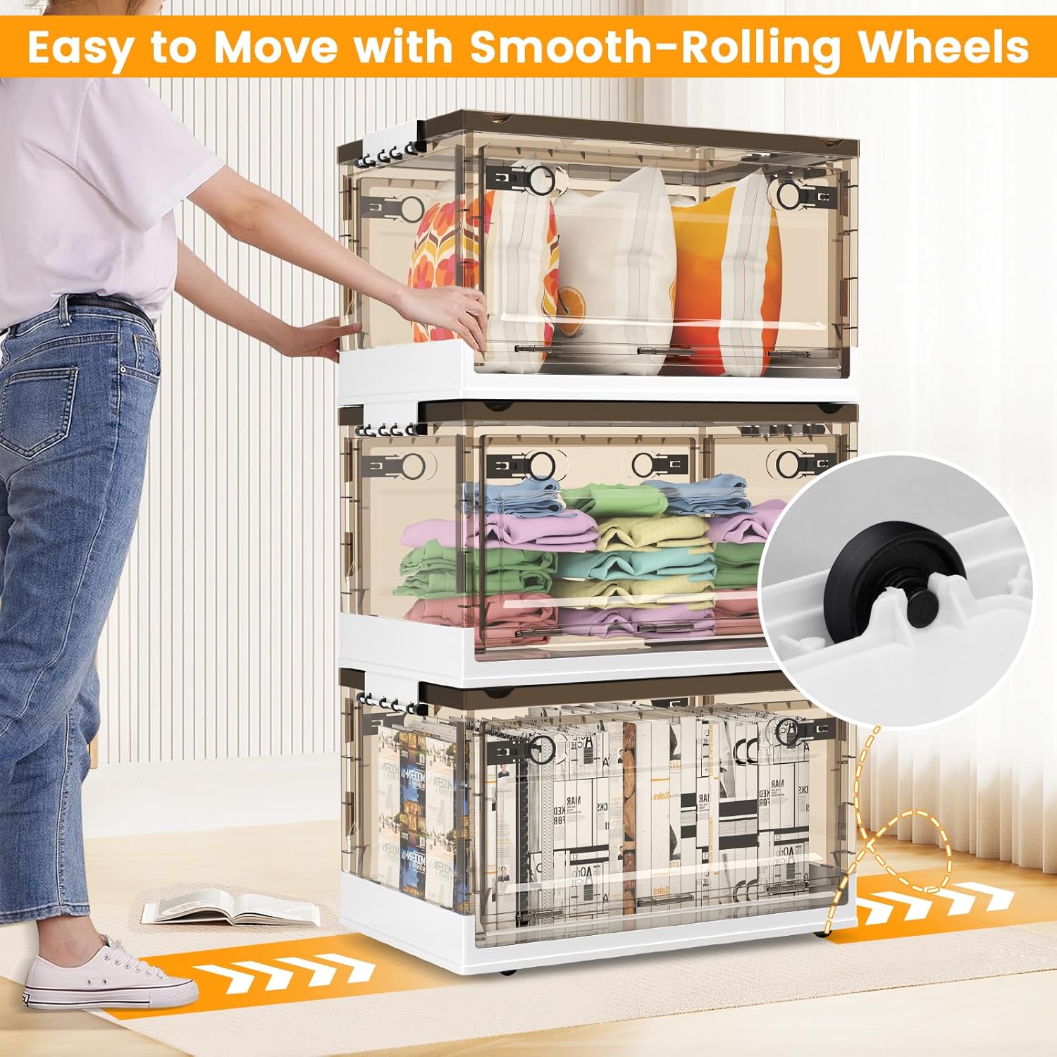 sugitek 3P 50QT Foldable Stackable Storage Bins with Lids – Clear ...