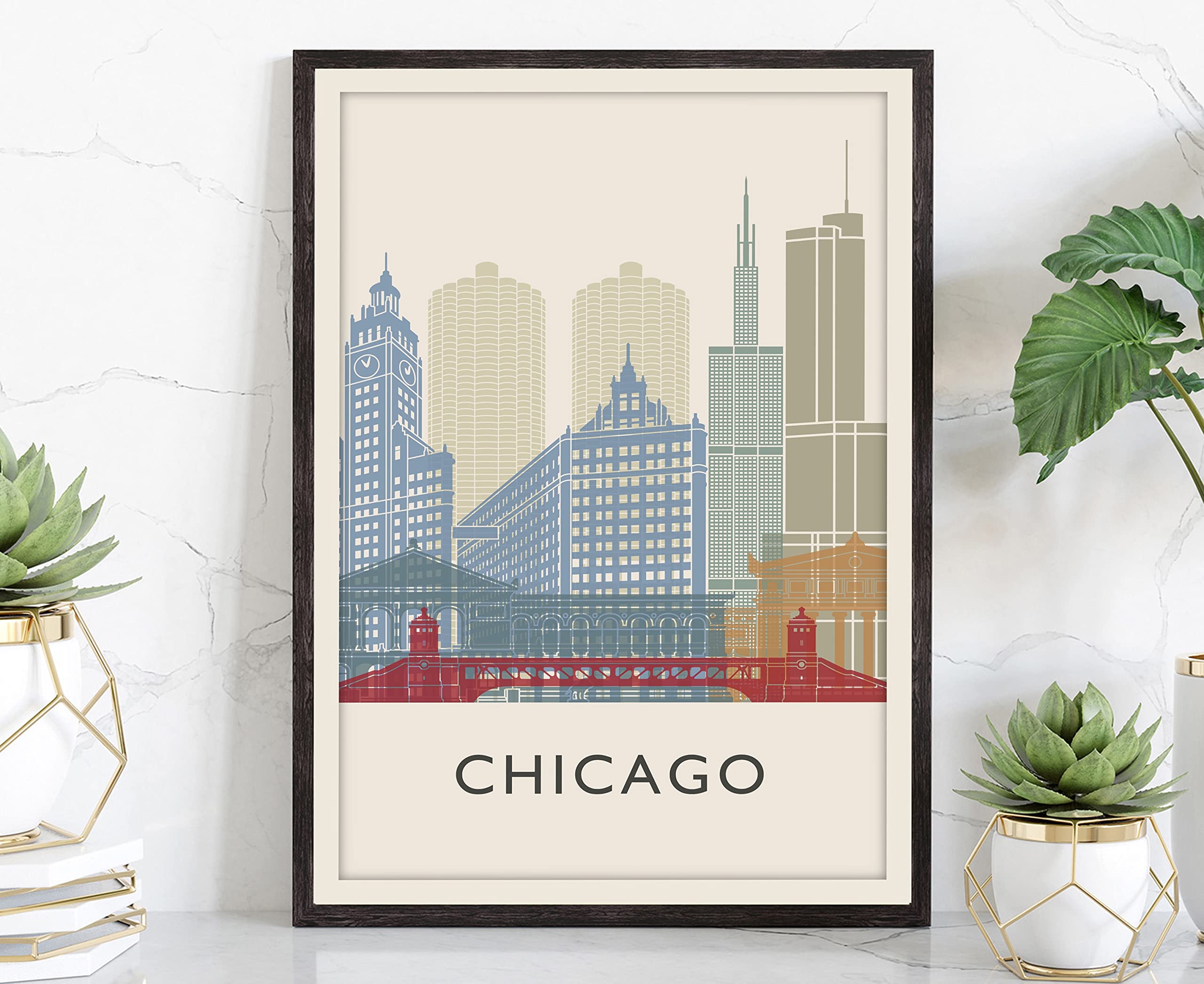 Amazon.com: Chicago Illustration Poster, Chicago Skyline Poster ...