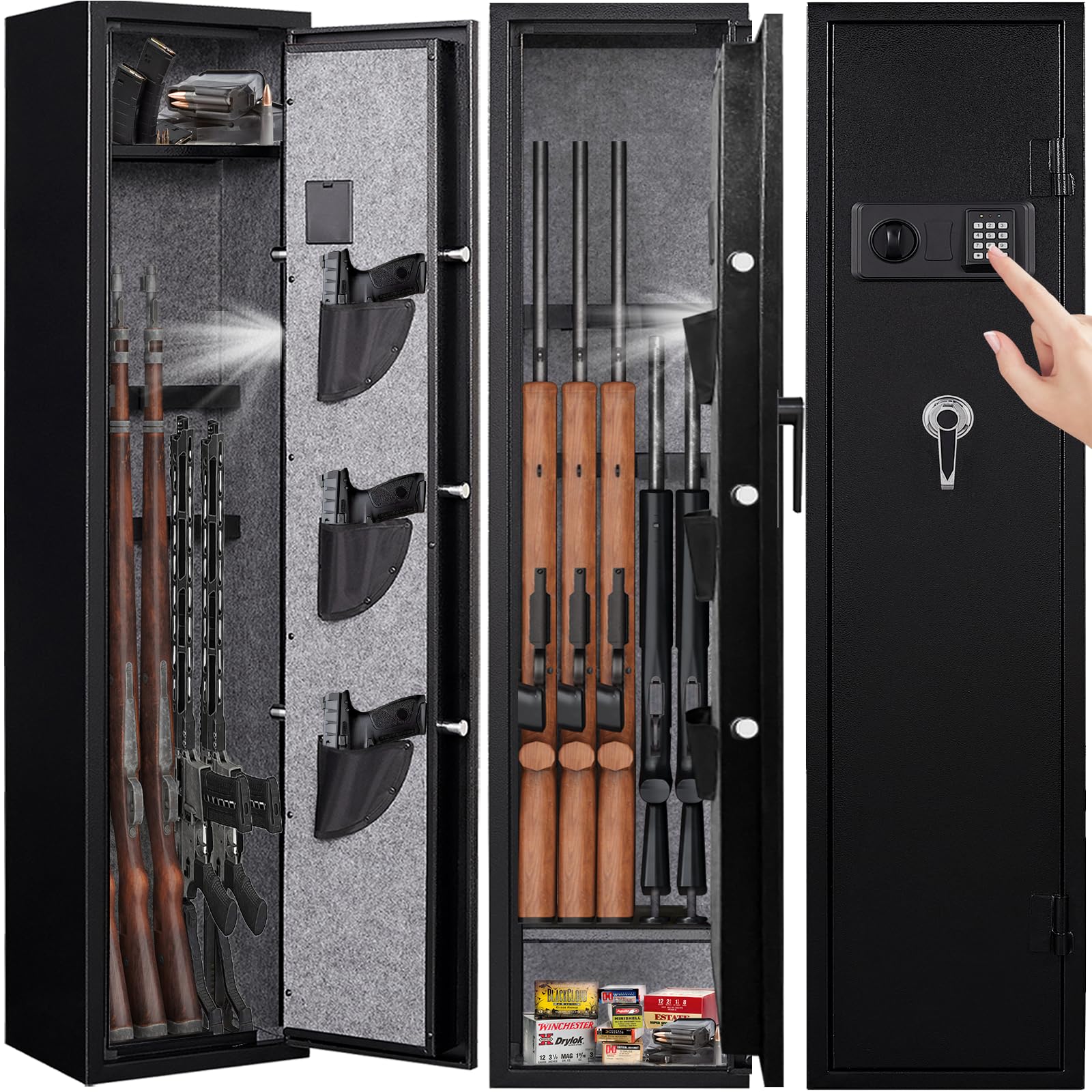 Gun Case Biometric Rifle Gun Safe - Triple Unlock, Adjustable Shelves ...