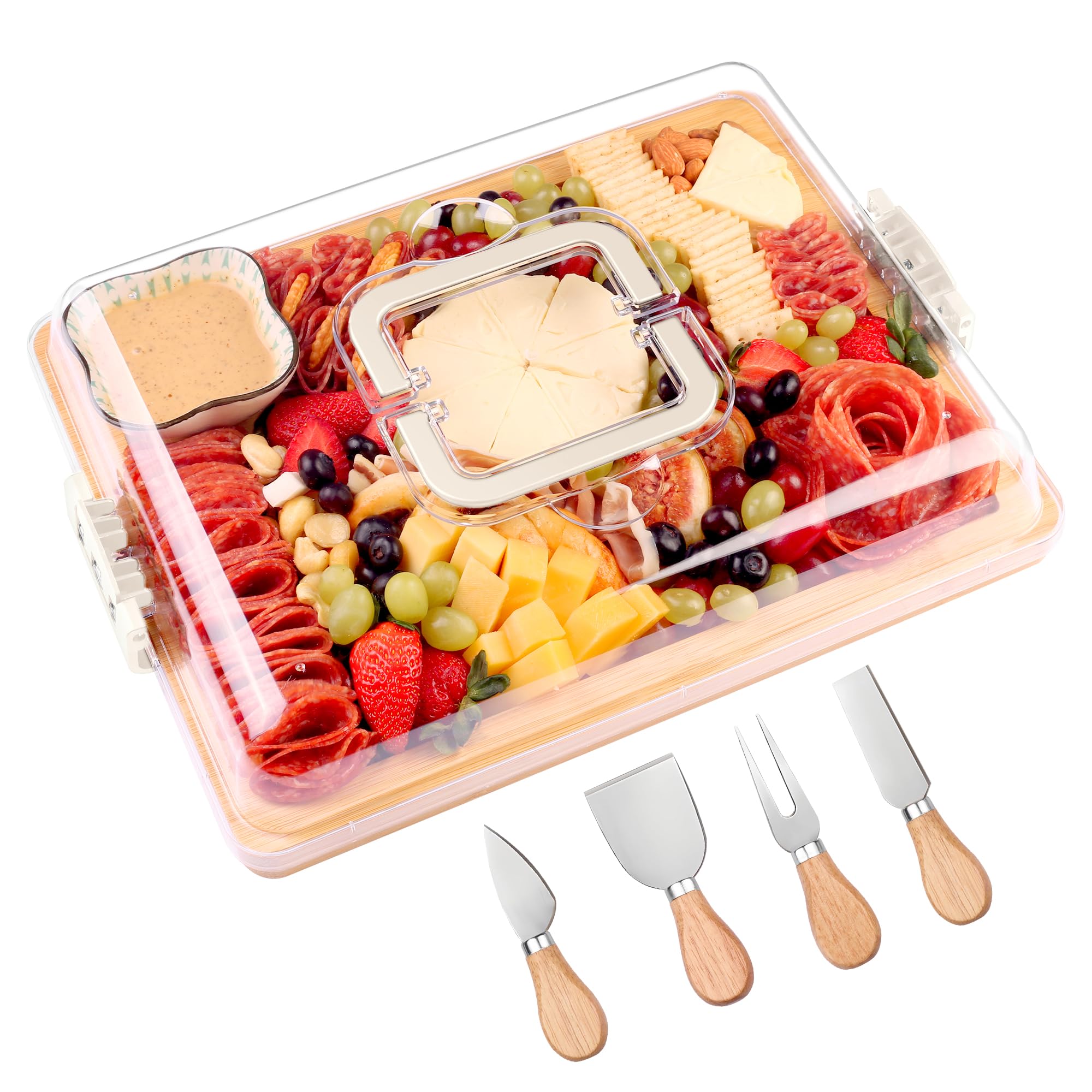 Amazon.com | CAWIU Charcuterie Board with Lid and Handle - Portable ...