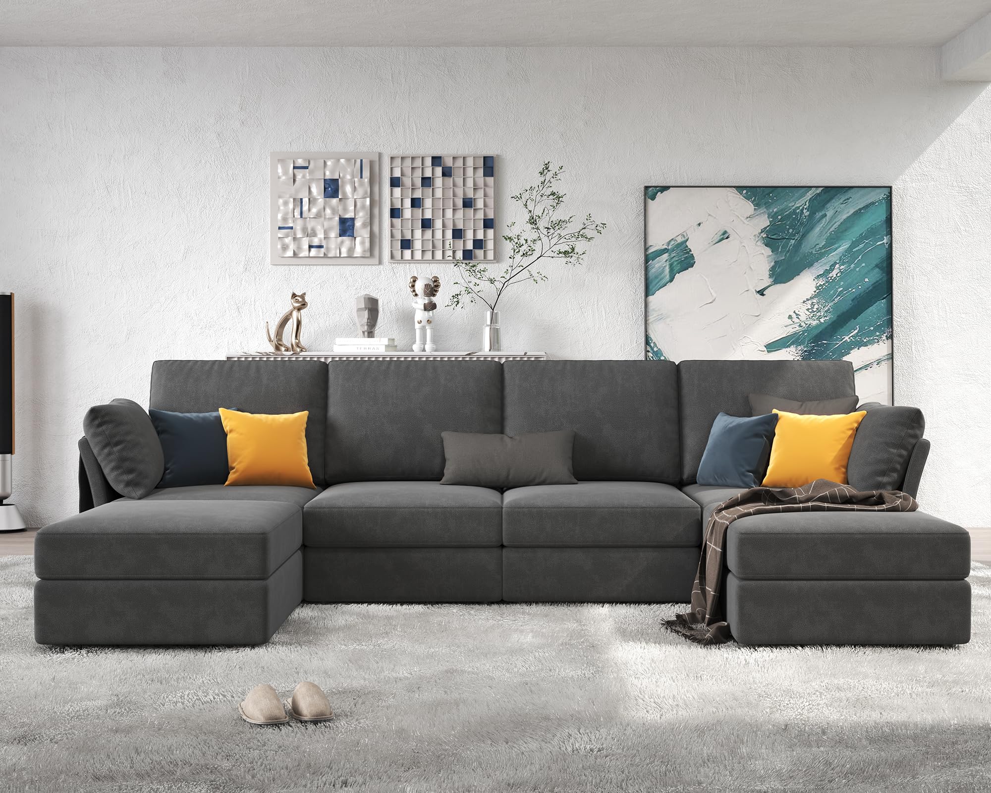 VanAcc 124 Inches Modular Sectional Sofa, 6 Seats U Shaped Sofa with ...