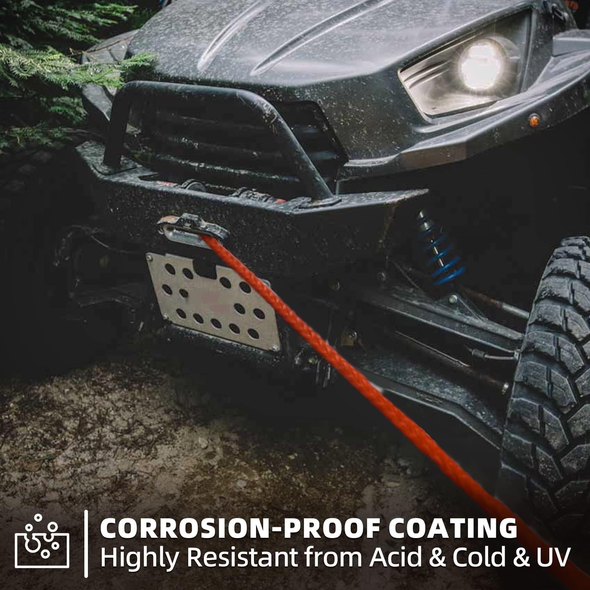 Snapklik.com : Synthetic Winch Rope Kit, 1/4in X 50ft 9500LBS Cable ...