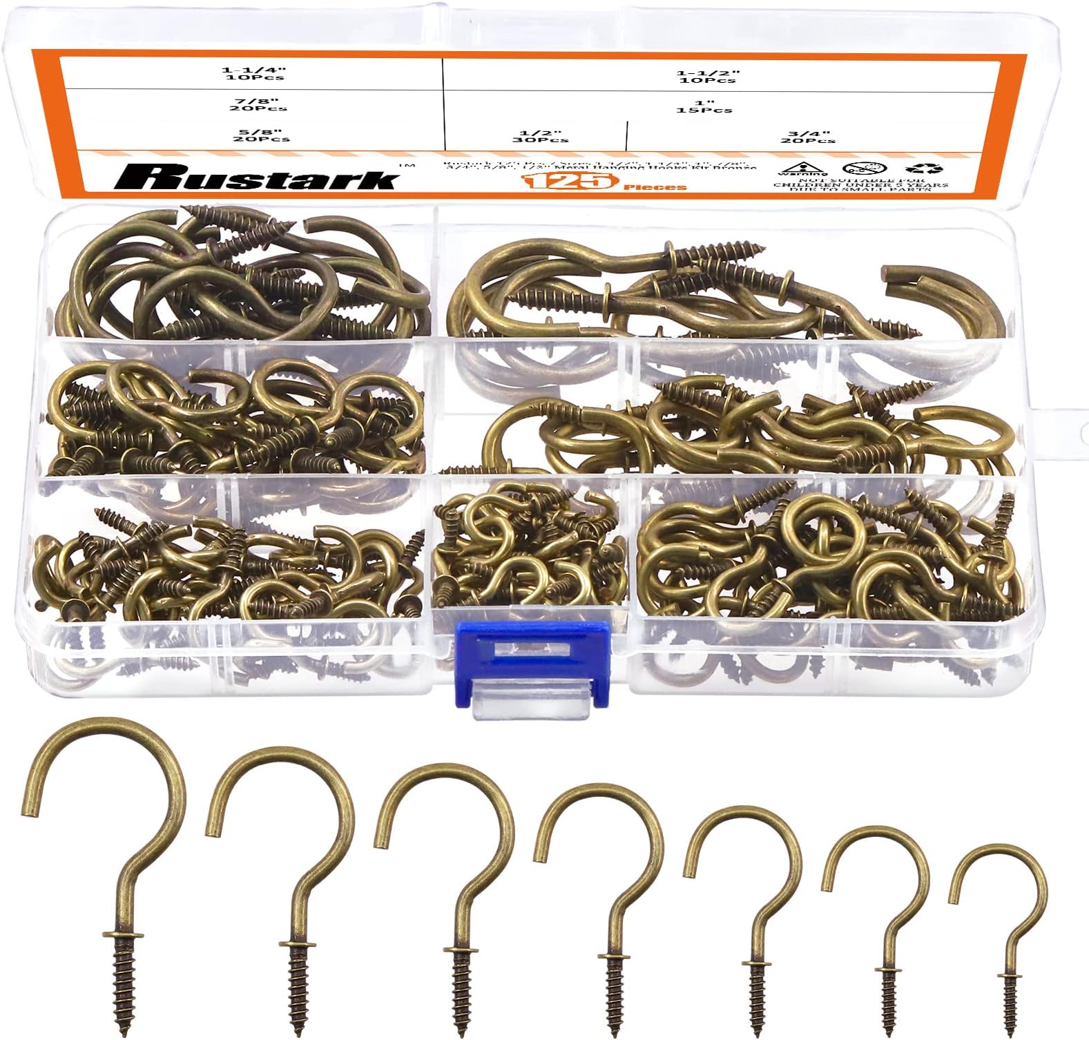 Amazon.com: EIENHOSHI 105 Pcs Screw Hooks, 6 Sizes Bronze Cup Hooks ...