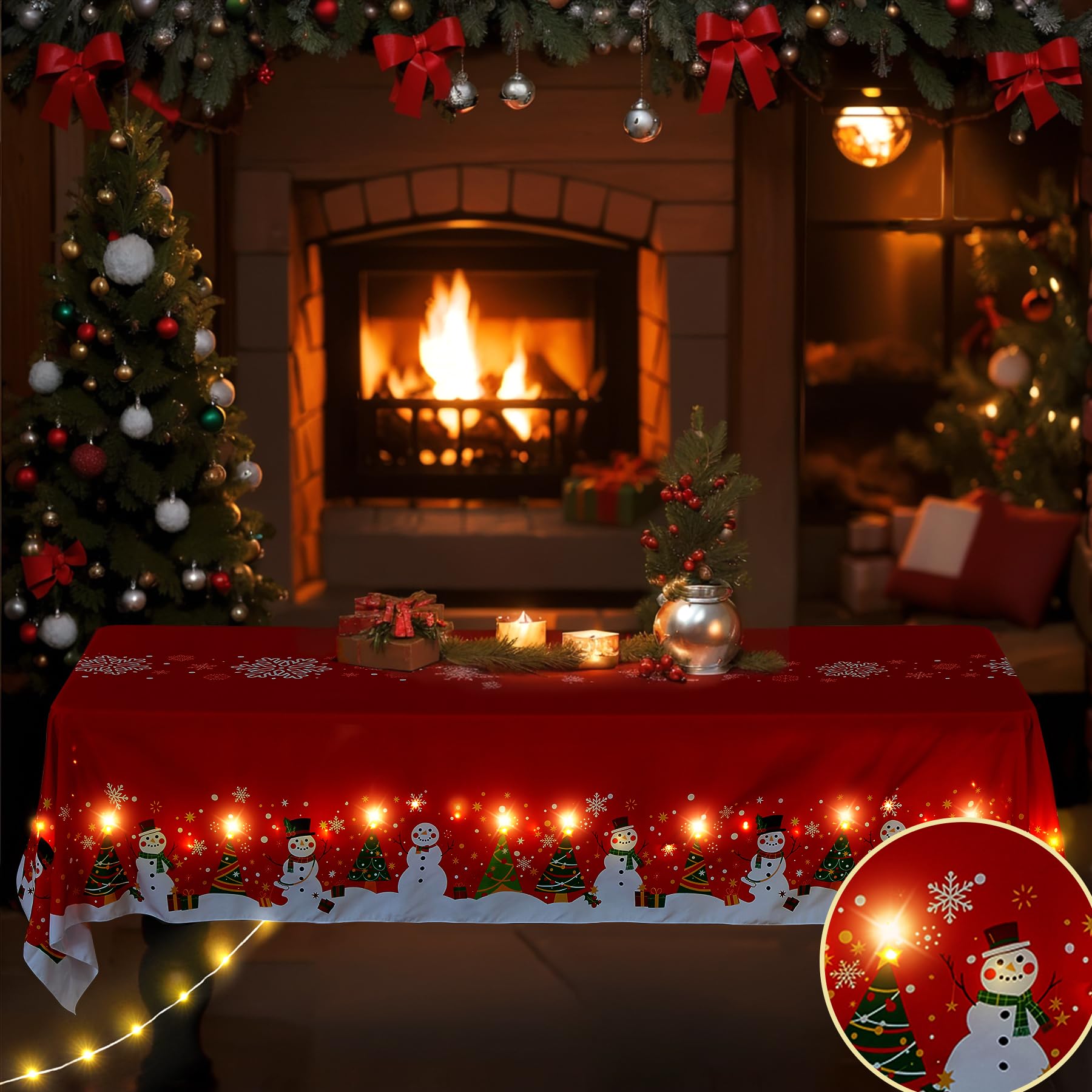 Amazon.com: Besutolife Christmas Rectangle Tablecloth with LED Light 60 ...