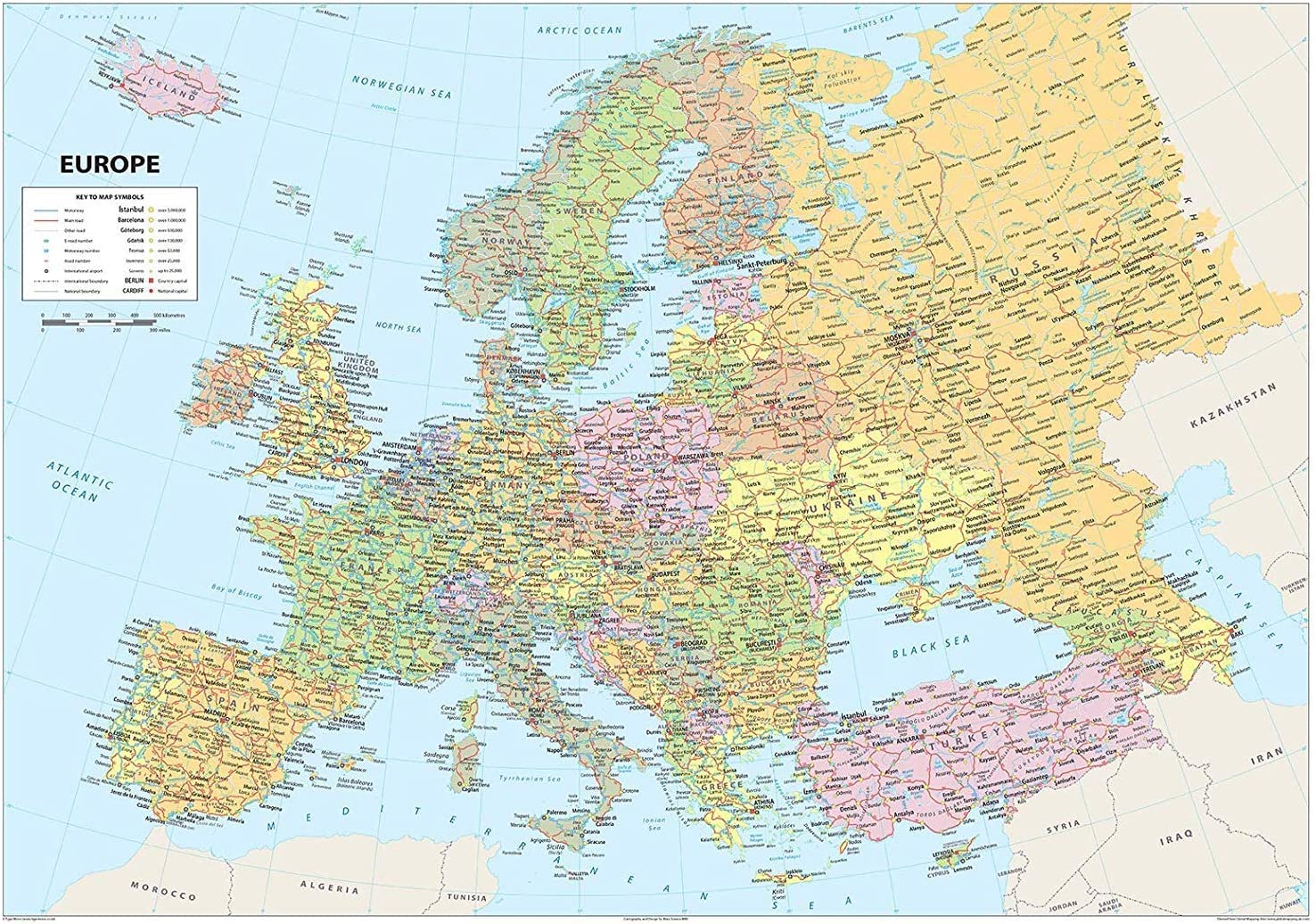 Europe Poster Map - 16.5 x 23.3 Inches - Paper Laminated: Amazon.com ...