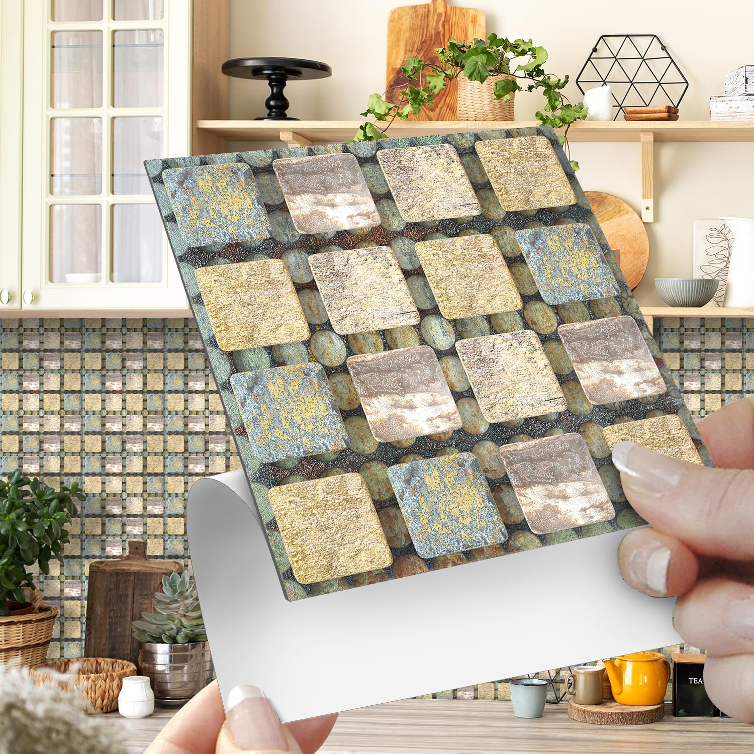 Amazon.com: Alwayspon 25Pcs Peel&Stick Mosaic Wall Tile Transfers for ...
