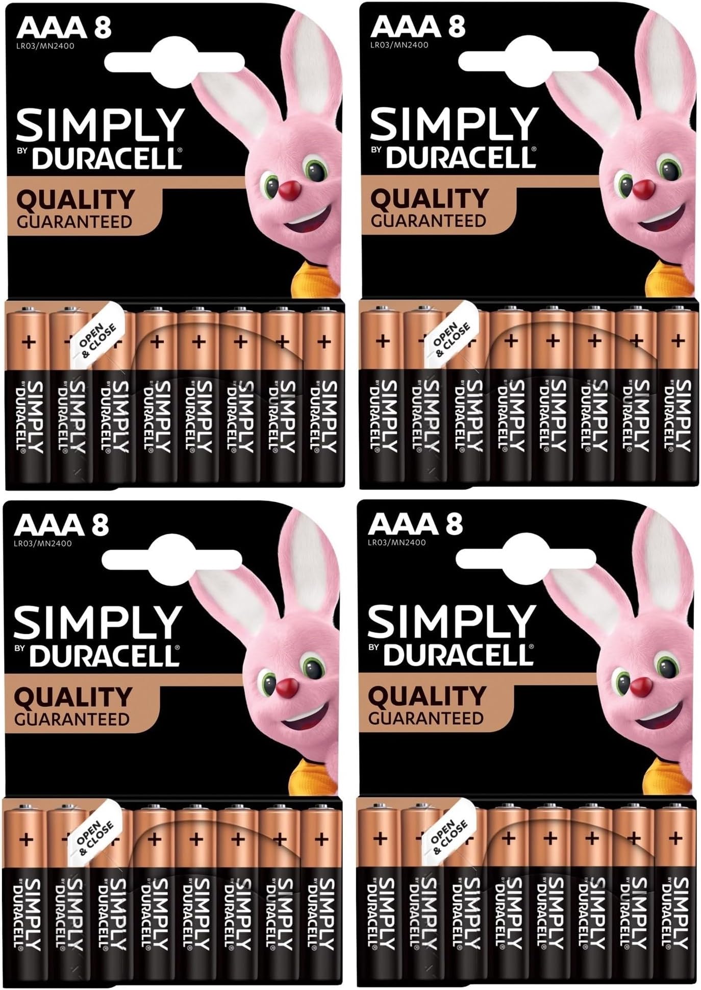 32X Duracell AAA Simply (4 Blister Da 8 Batterie) 32 Pile Mini Stilo ...
