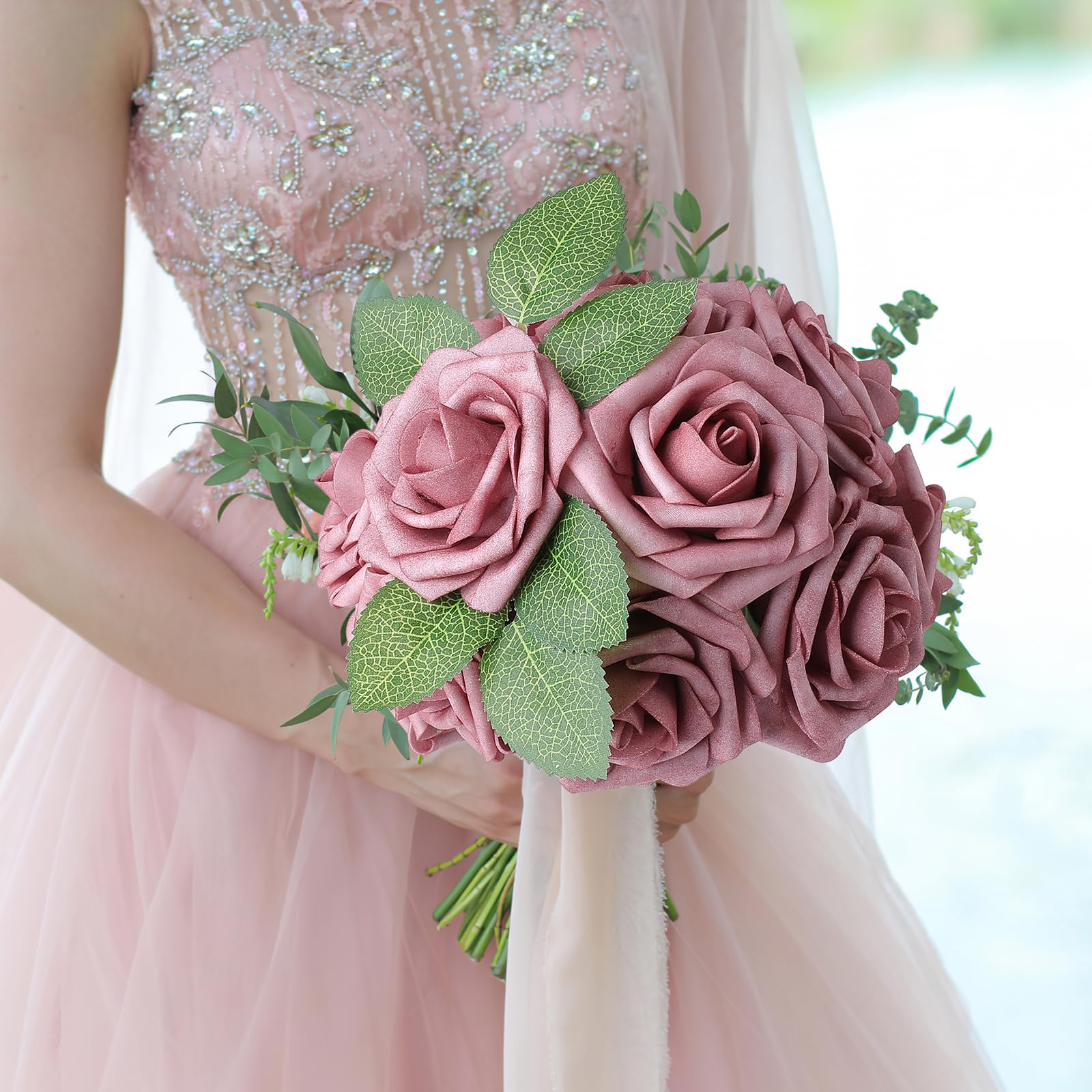 Snapklik.com : Artificial Flowers Dusty Rose 25pcs Real Looking Fake ...