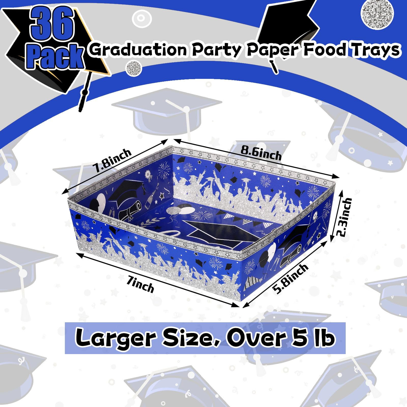 Snapklik.com : 36 Pcs 2025 Blue And Silver Graduation Paper Food Trays ...