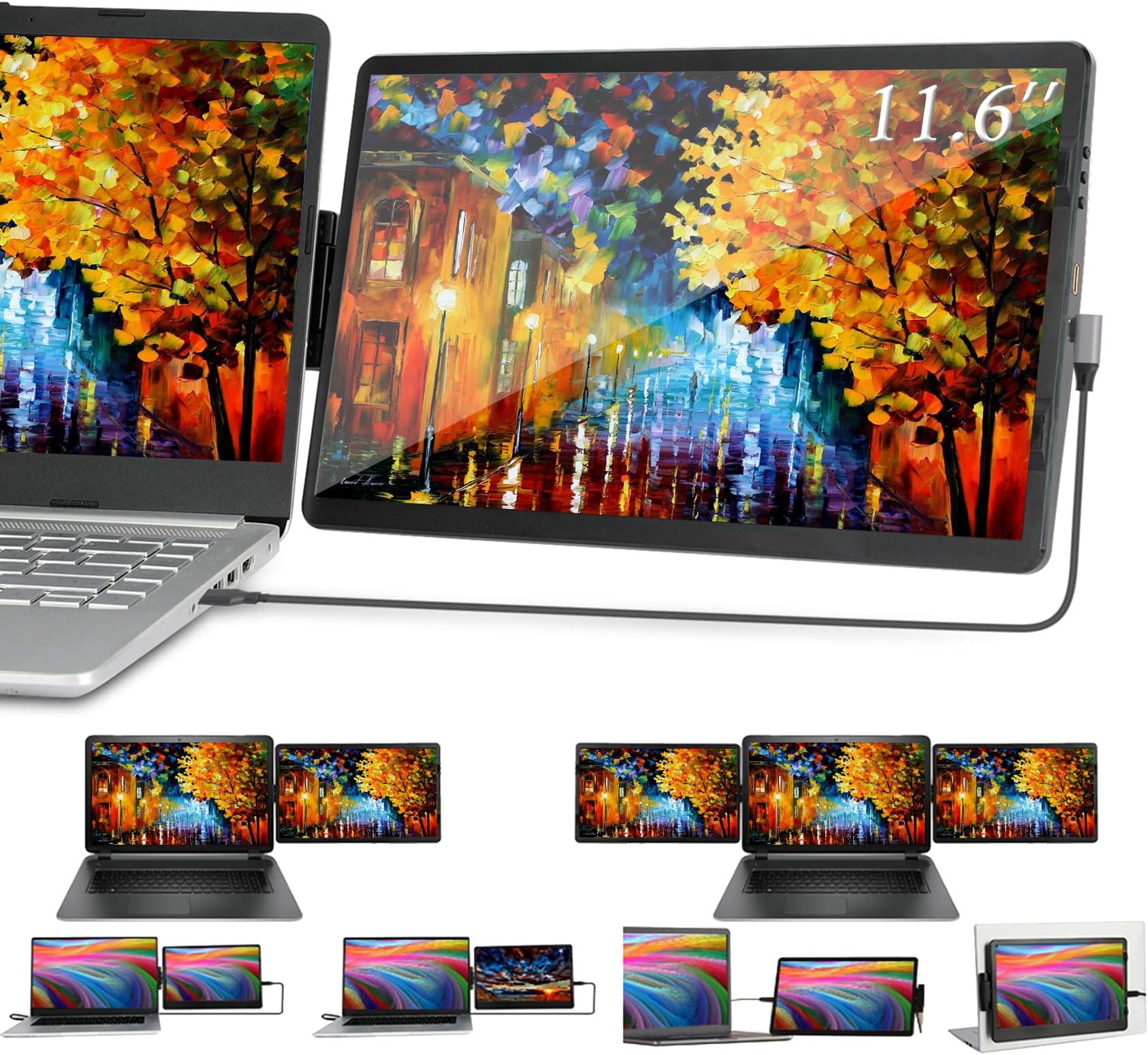 Portable Laptop Screen Extender, 11.6 Inch Swivel Computer Display USB ...