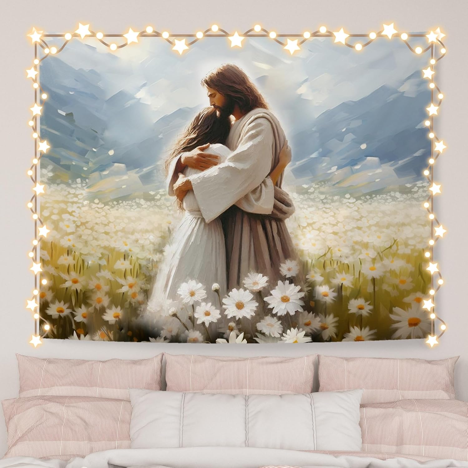 Amazon.com: AQYIP Jesus Hugs Woman Christian Tapestry, Daisy Flower ...