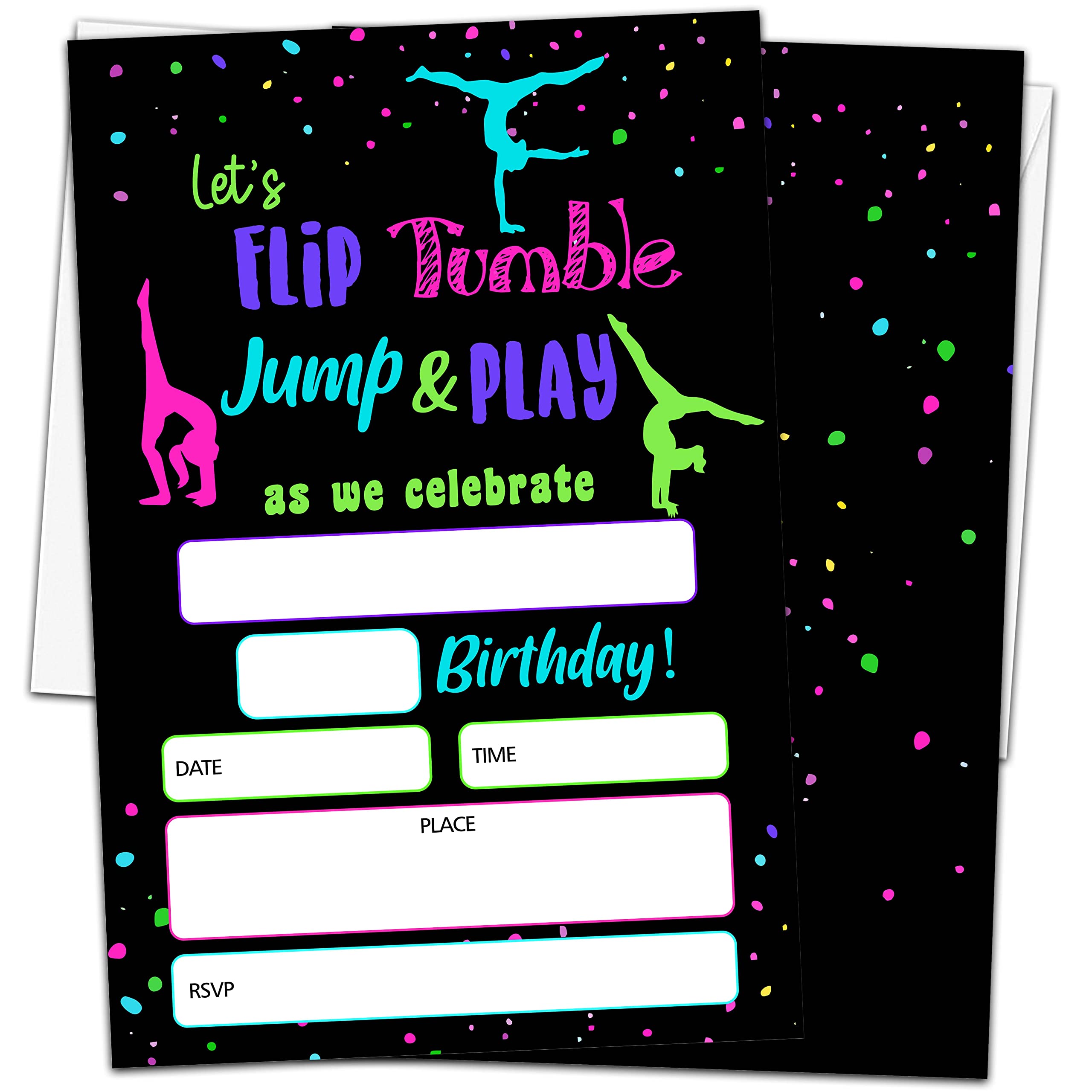 Amazon.com : ISOVF 4" x 6" Neon Gymnastics Birthday Party Invitation ...