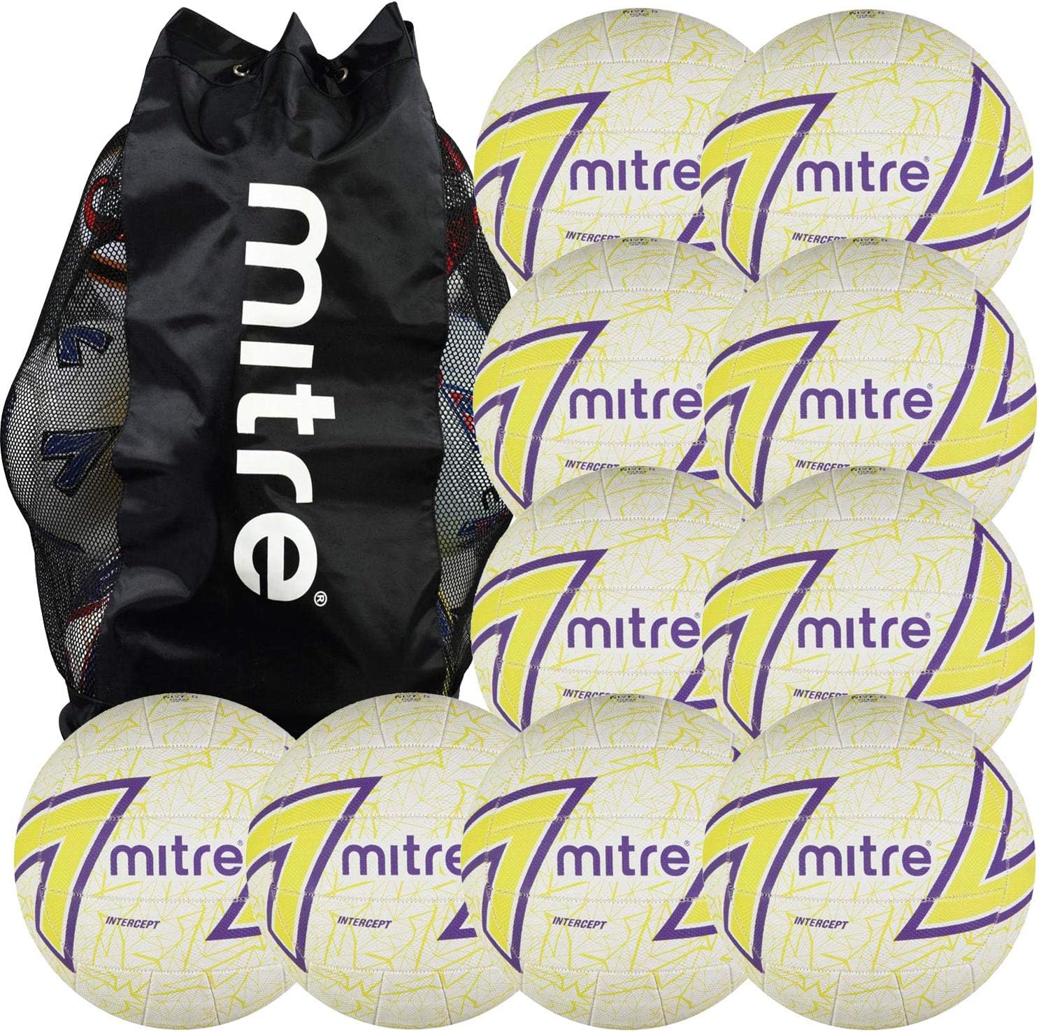 Mitre Intercept Netball Package - 10 Size 4 netballs with free ball ...