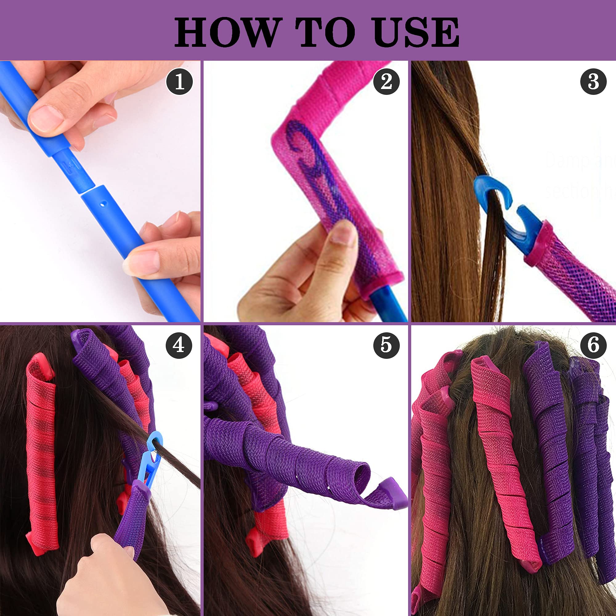 42pcs No Heat Hair Curlers Heatless Spiral Curlers with 2 Sets Styling ...