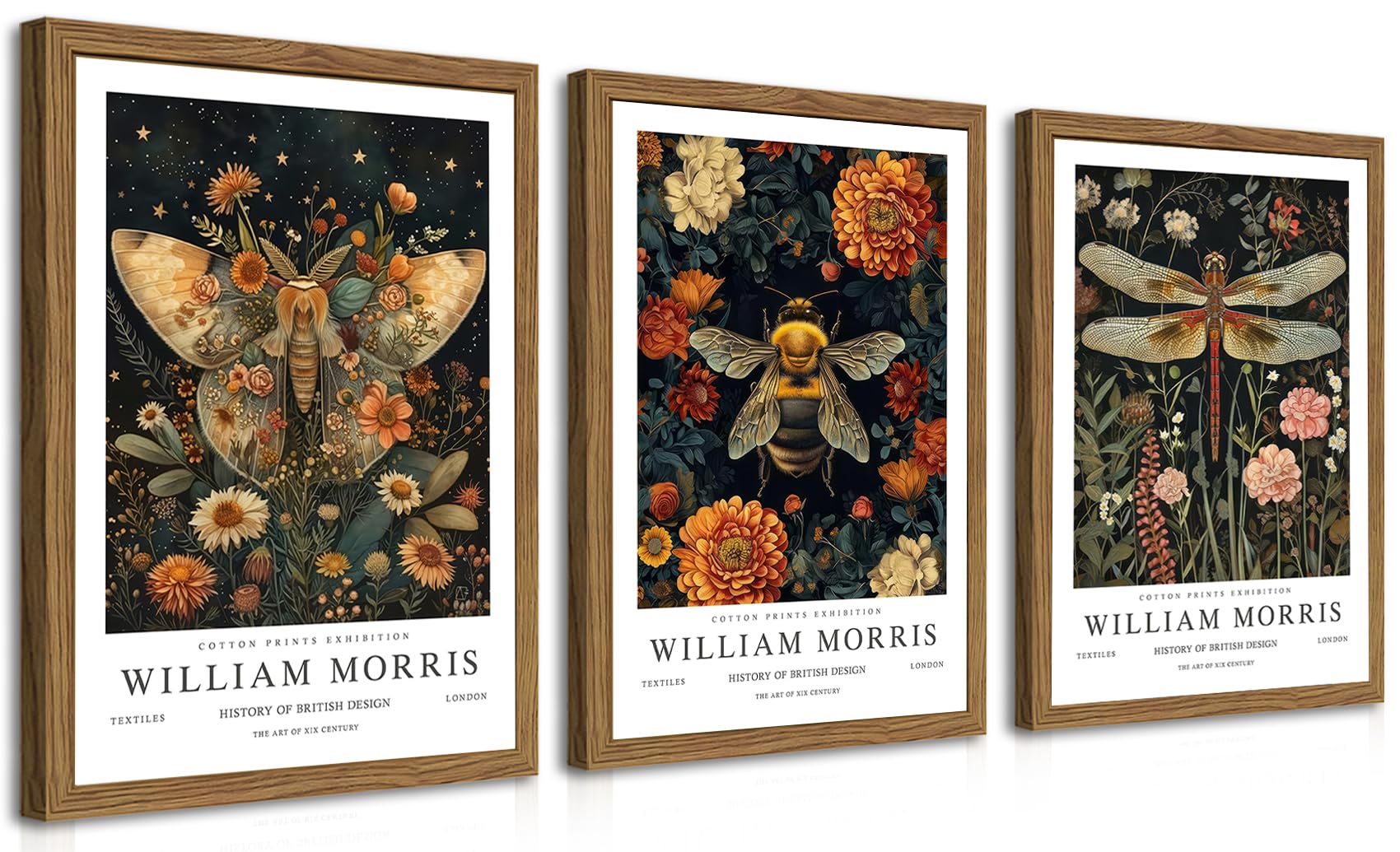 Amazon.com: Wood Frame William Morris Wall Art Set of 3, Vintage Animal ...