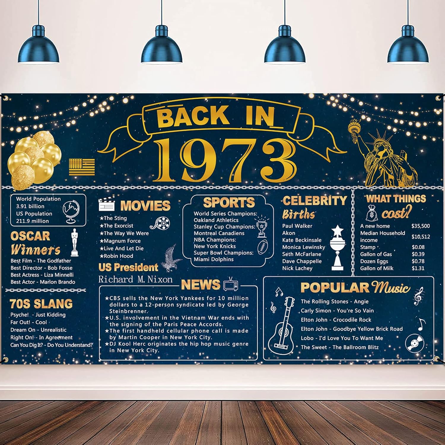 DARUNAXY 50th Birthday Blue Gold Party Decoration, Blue Back in 1973 ...