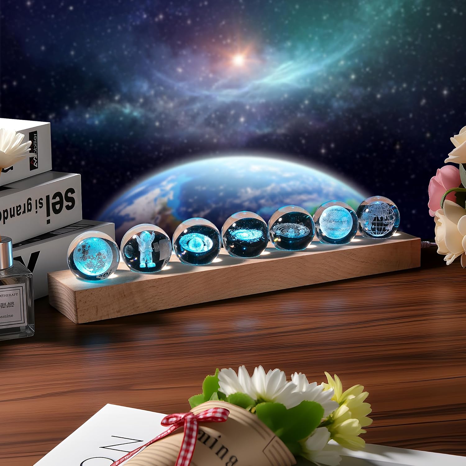 Amazon.com: 3D Crystal Solar System Crystal Ball with Led Lamp Base ...