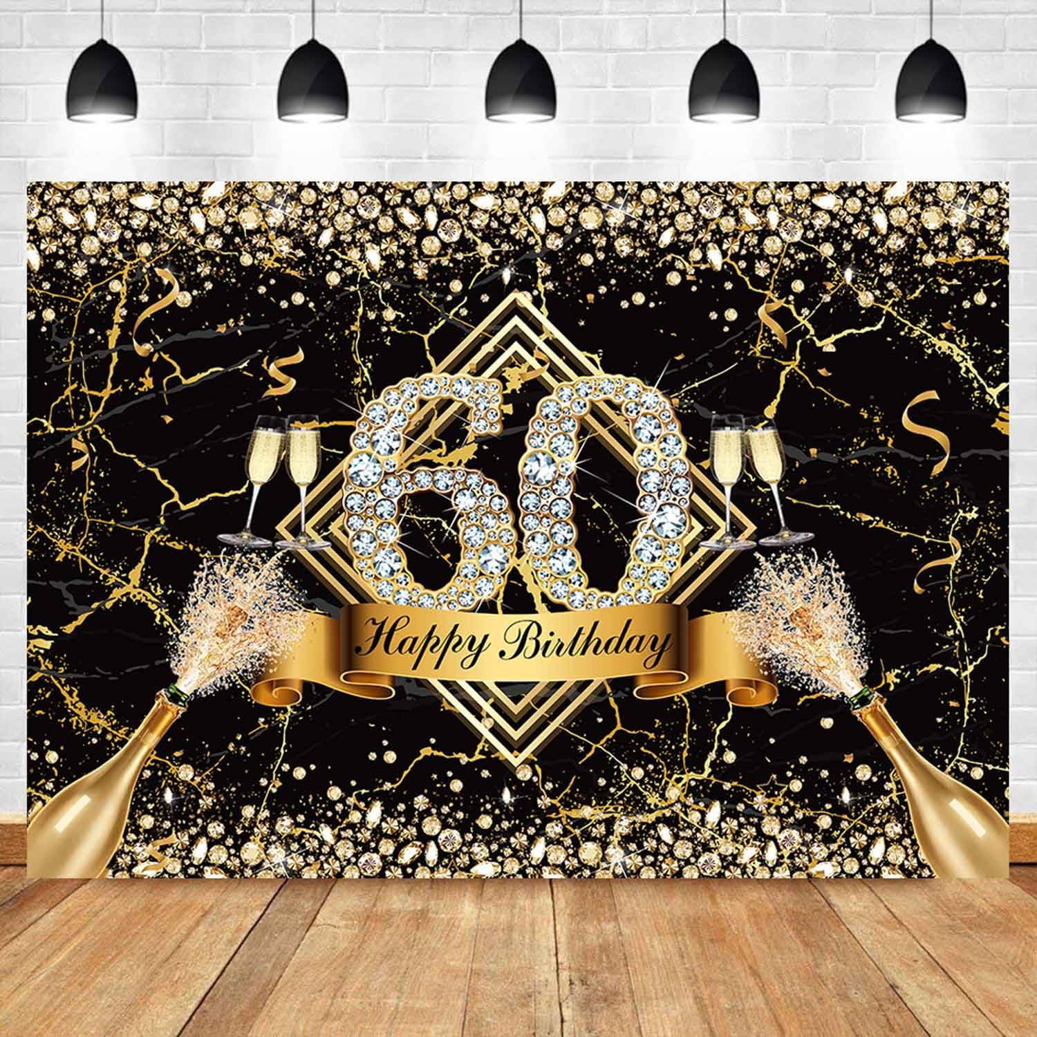 Amazon.com : Sensfun Happy 60th Birthday Backdrop Black Gold Marble ...