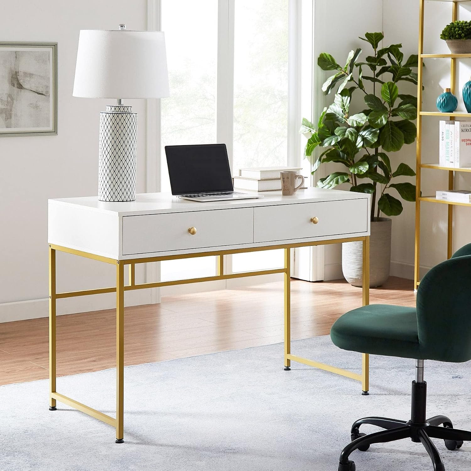 Amazon.com: 47''w Home Office Desk Study Table Vanity with 2 Storage ...
