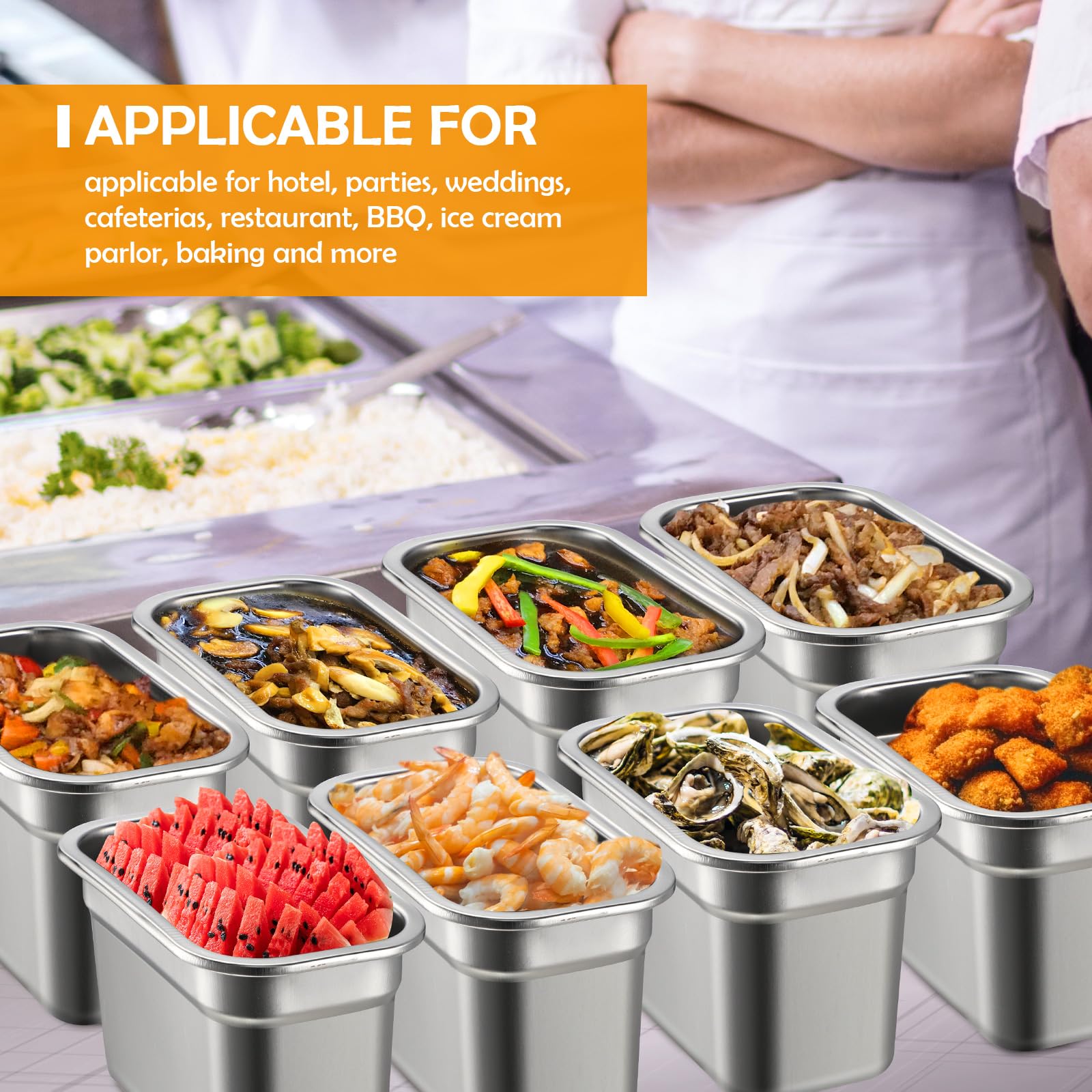 8 Pcs Stainless Steel Food Containers with Lids 1/9 Size Steam Hotel ...