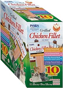 INABA Premium Grilled Chicken Fillet Cat Treats with Vitamin E and Green Tea Extract, 25 Grams ...